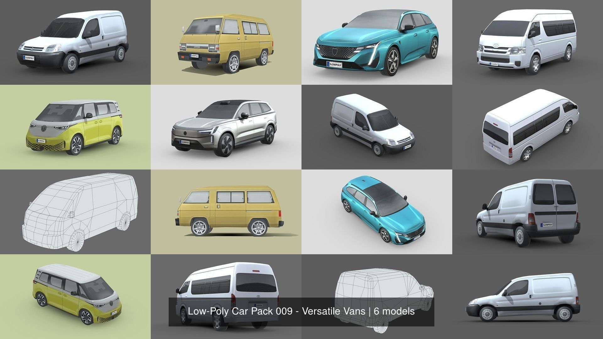 3D Model Collection Low-Poly Car Pack 009 - Versatile Vans VR / AR ...