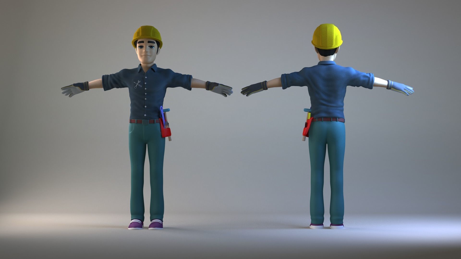 Maintenance man worker cartoon character man guy repaire 3D model ...