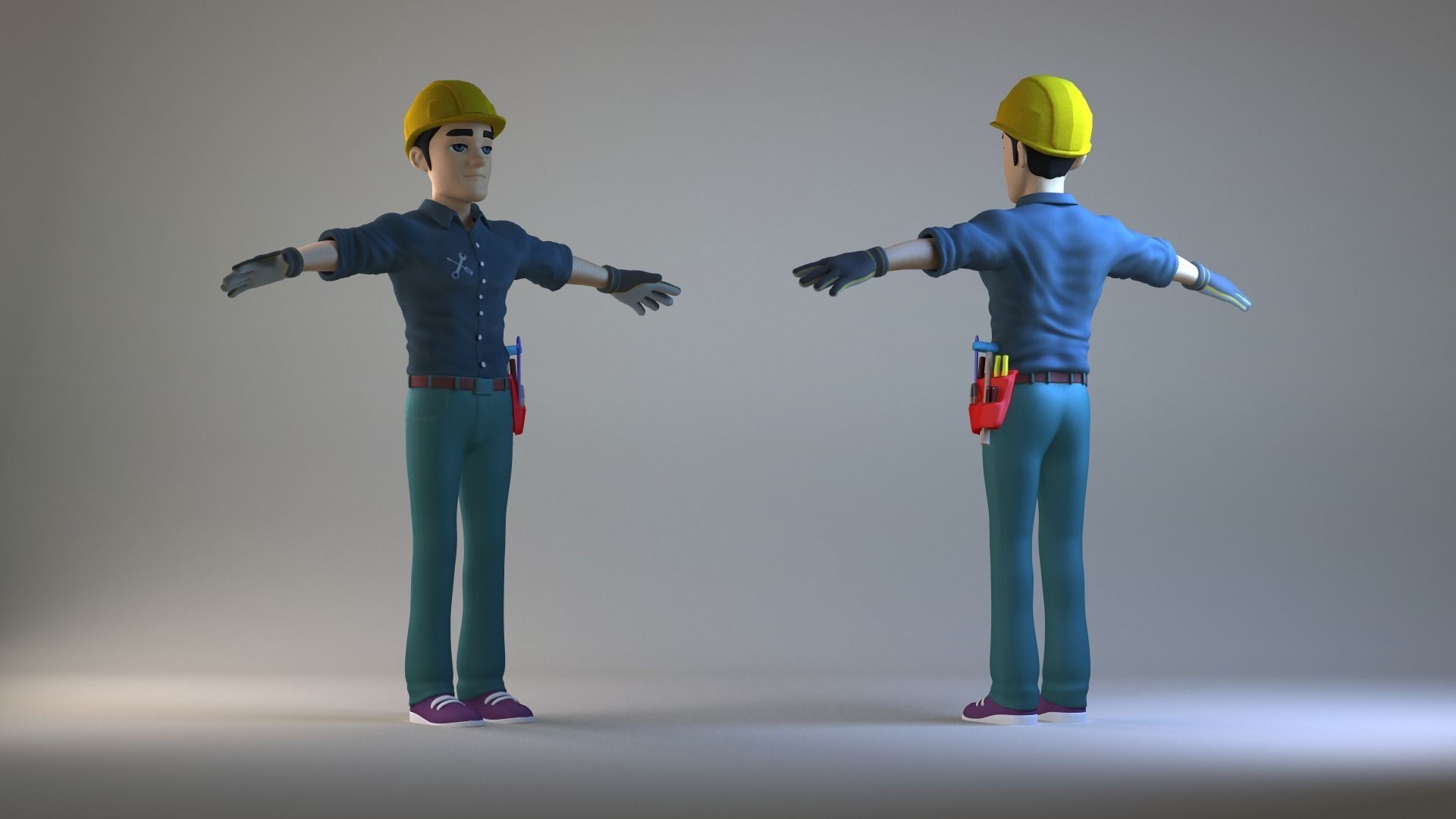 Maintenance man worker cartoon character man guy repaire 3D model ...
