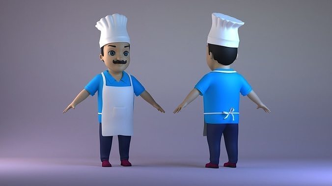 Cartoon kitchen character chef Western food gourmet food chef 3D model ...