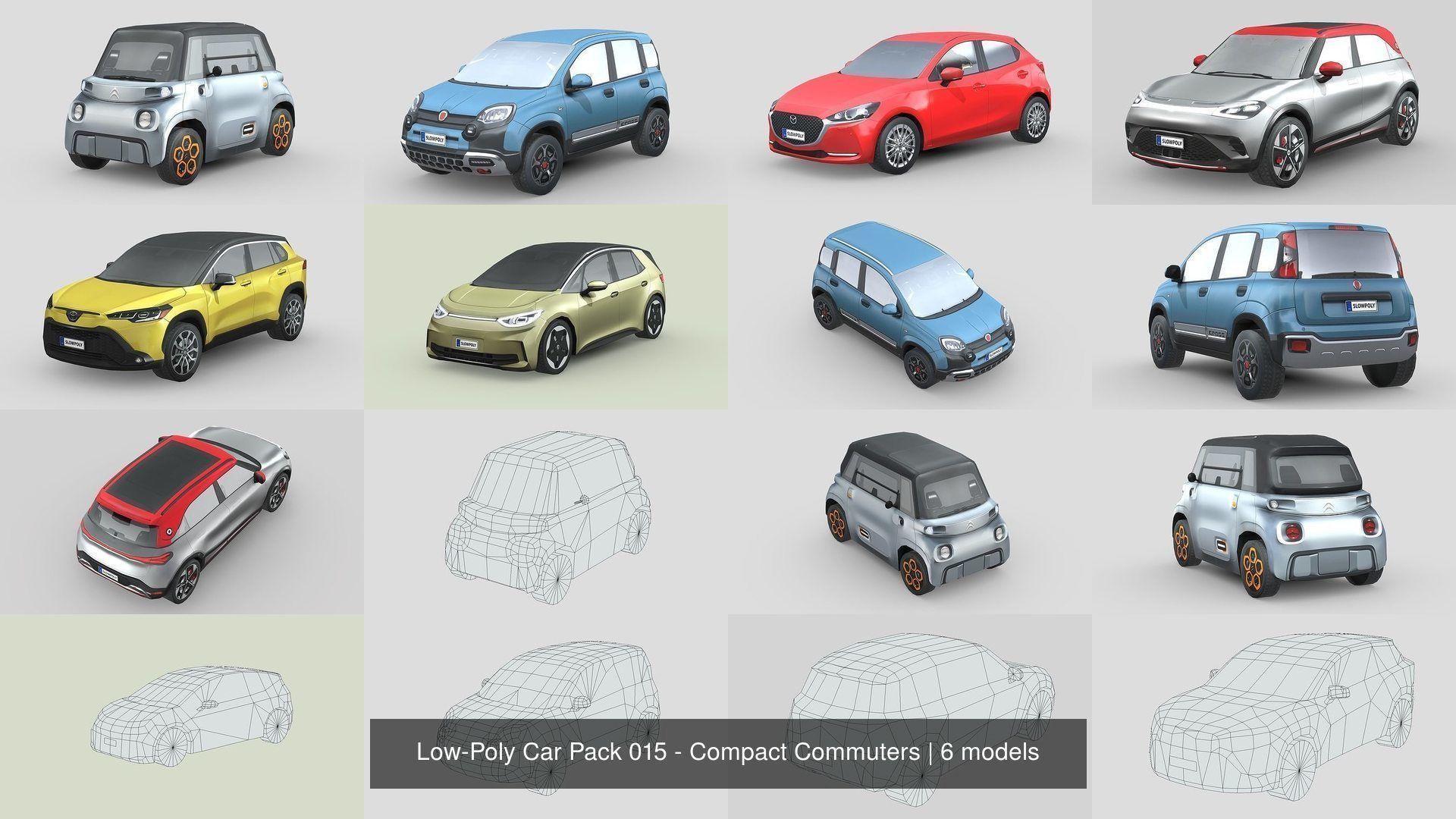 3D Model Collection Low-Poly Car Pack 015 - Compact Commuters VR / AR ...
