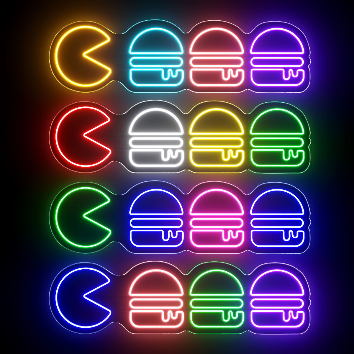 Hamburger Pacman Neon Sign 3D model | CGTrader