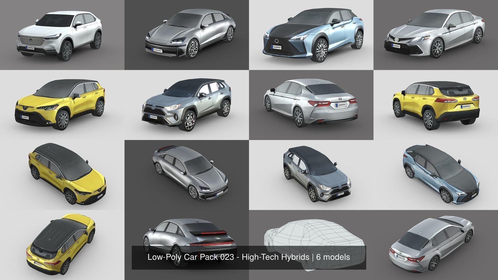 3D Model Collection Low-Poly Car Pack 023 - High-Tech Hybrids VR / AR ...