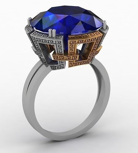 Ring with versace binding and big 15mm round stone 3D model 3D ...