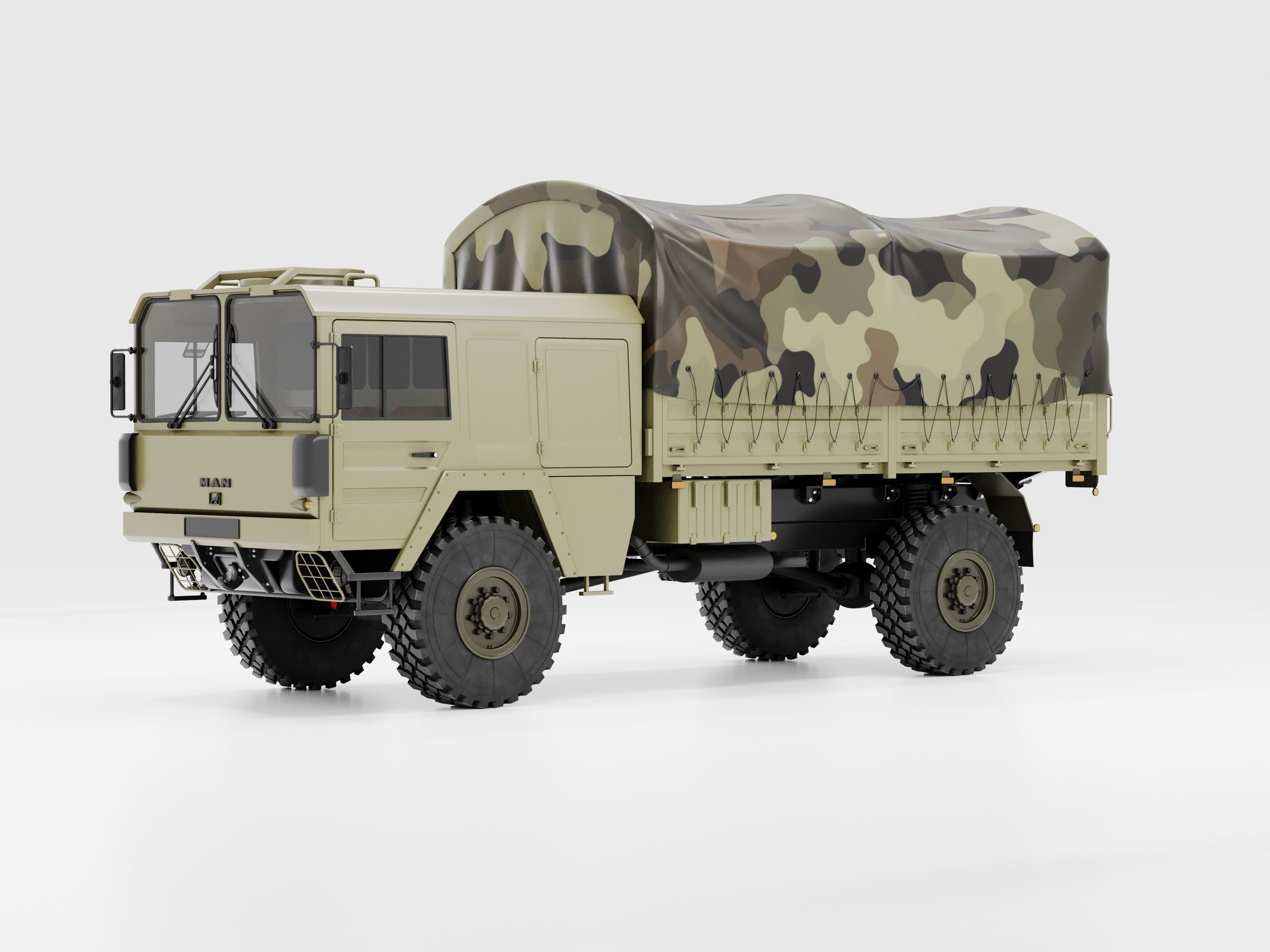 Rheinmetall Man Kat1 4x4 Flat Bed - Tent 3D model | CGTrader