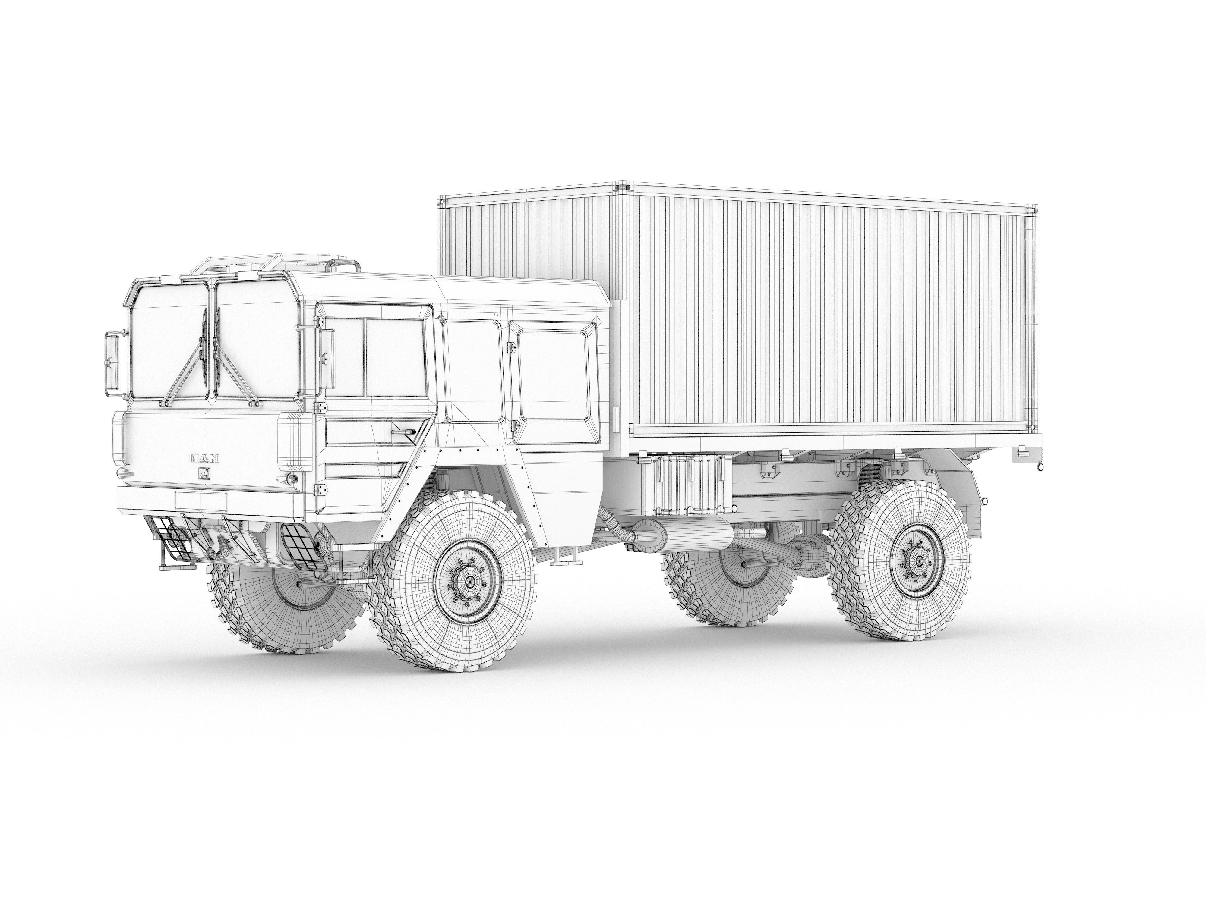 Rheinmetall Man Kat1 4x4 Flat Bed - Container 3D model | CGTrader