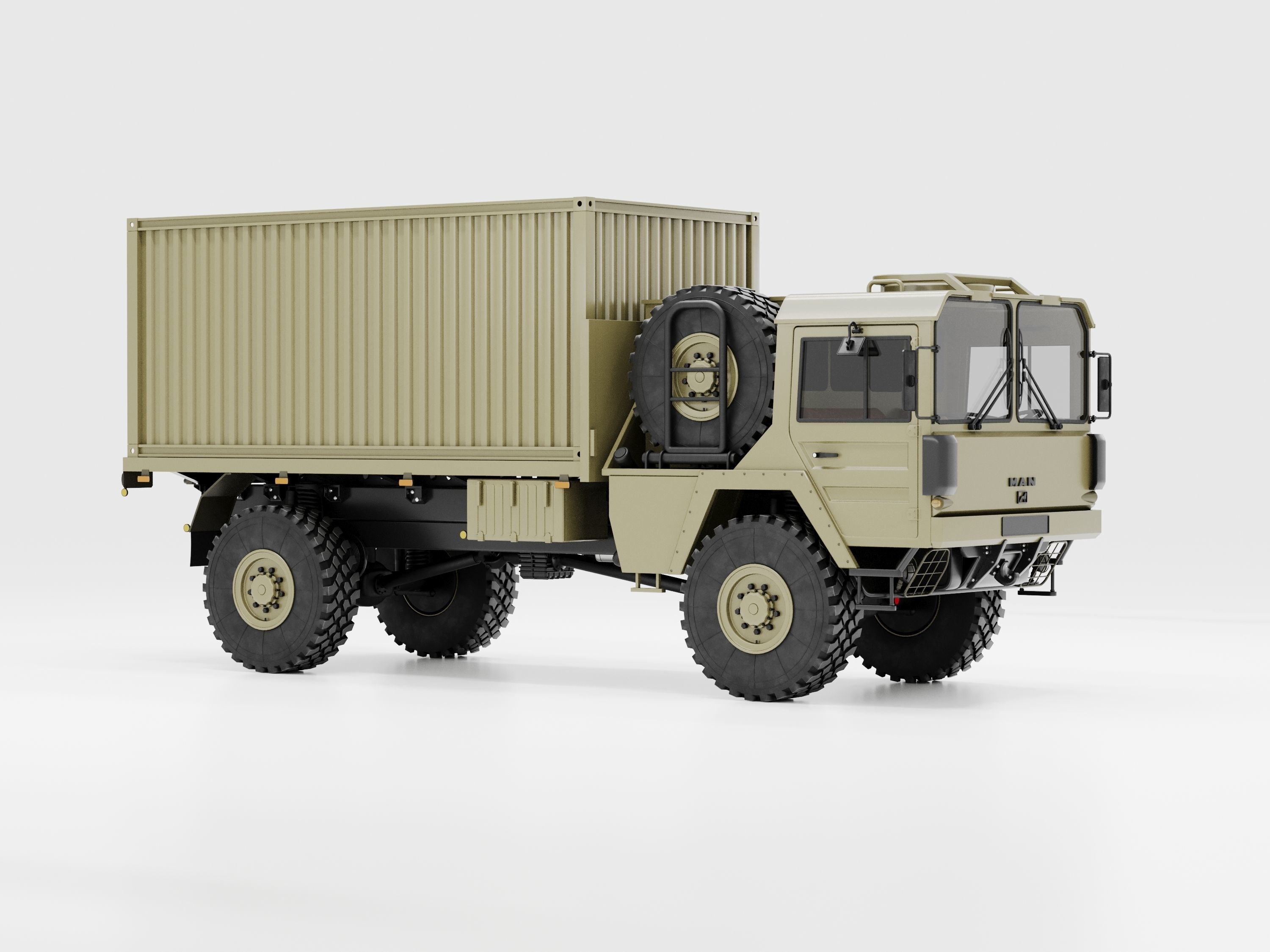 Rheinmetall Man Kat1 4x4 Flat Bed - Container 3D model | CGTrader