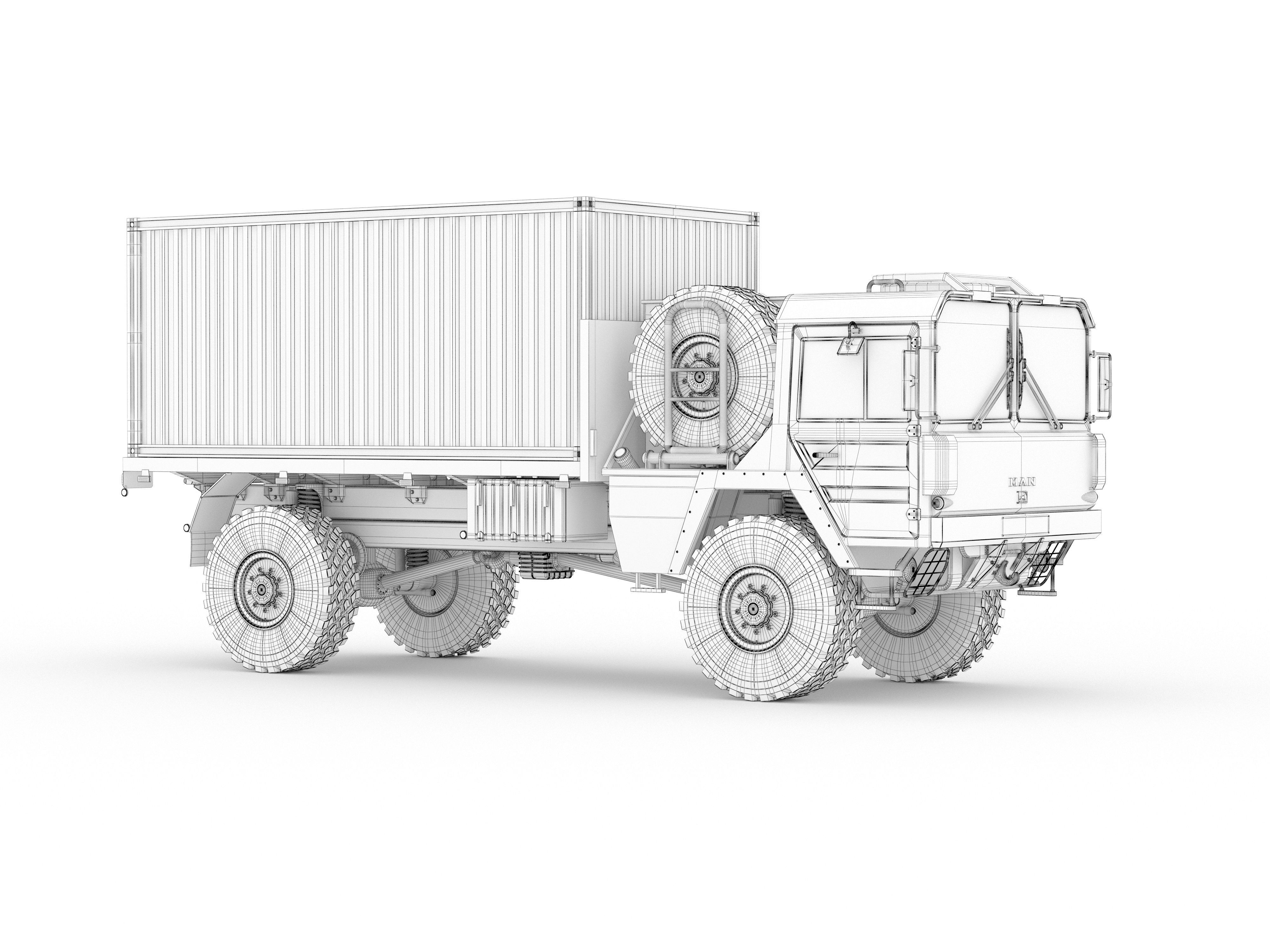 Rheinmetall Man Kat1 4x4 Flat Bed - Container 3D model | CGTrader
