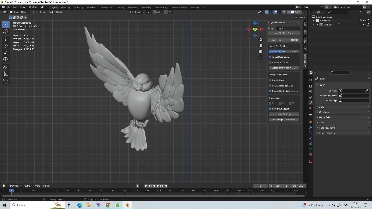 3D Model of a Sparrow in Flight 3D model 3D printable | CGTrader