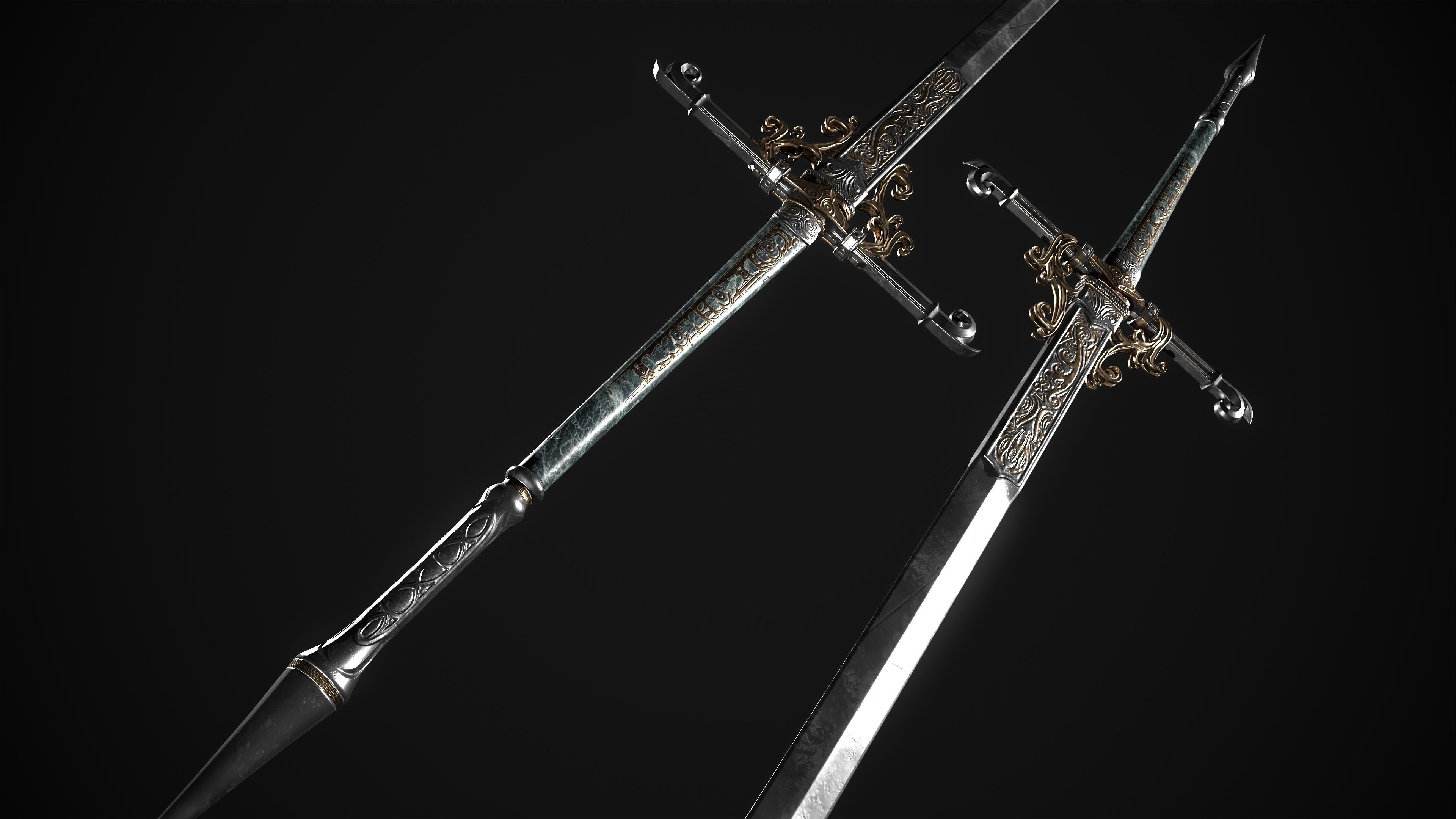 3D model Fantazy Long Sword Medieval Melee Weapon VR / AR / low-poly ...