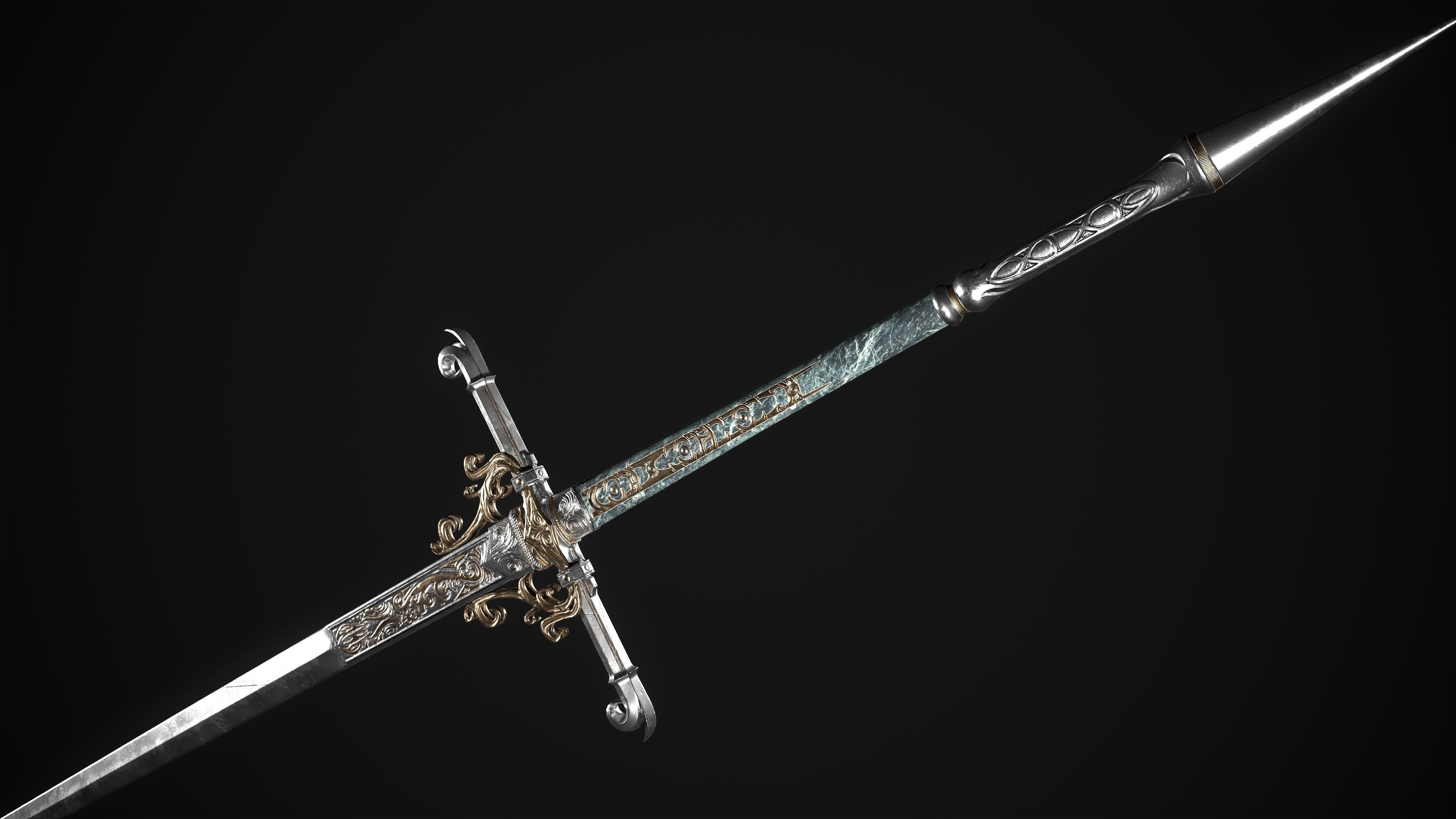 3D model Fantazy Long Sword Medieval Melee Weapon VR / AR / low-poly ...