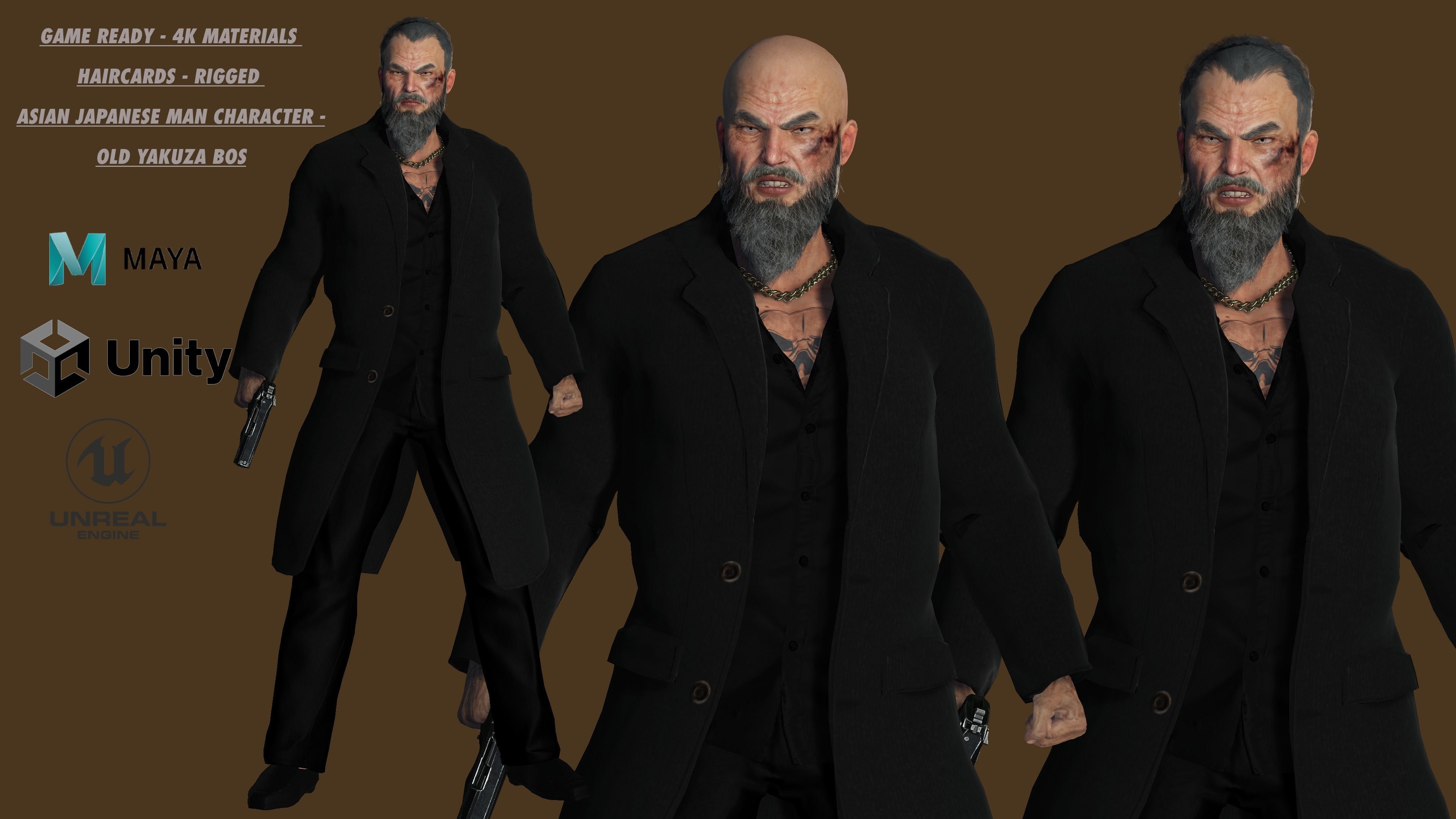 3D model AAA 3D REALISTIC ASIAN JAPANESE MAN CHARACTER - OLD YAKUZA VR ...