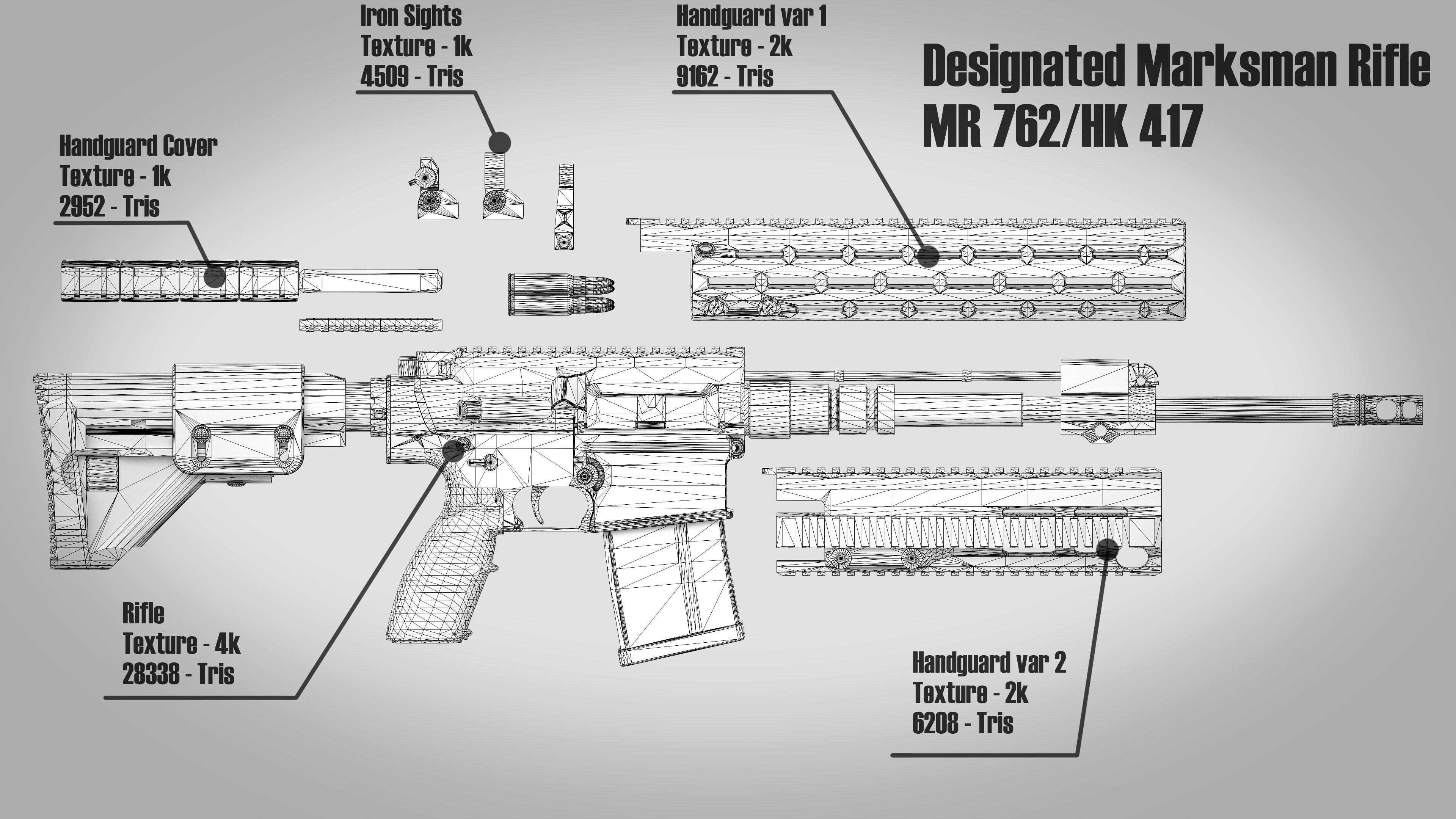 3D model MR 762 Designated Marksman Rifle VR / AR / low-poly | CGTrader