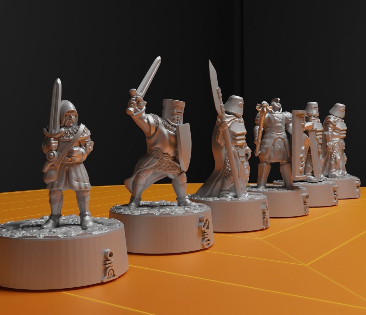 Knight Crusader Paladin Chess Set - 6 Different Chess Pieces 3D model ...