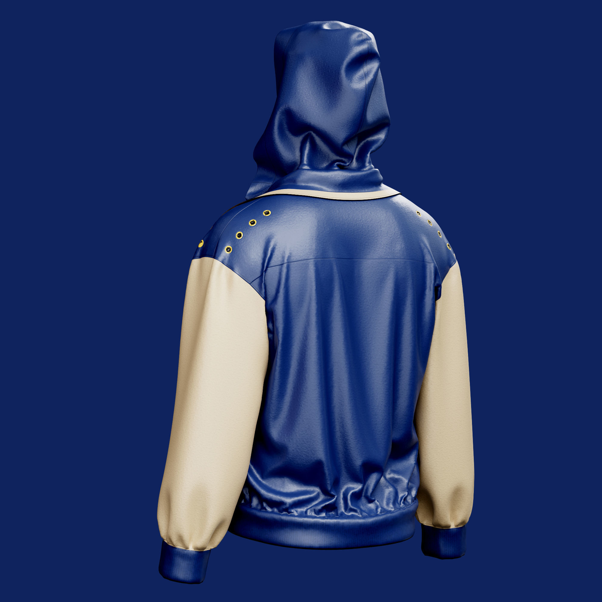 Leather Varsity jacket - blue beige 3D model | CGTrader