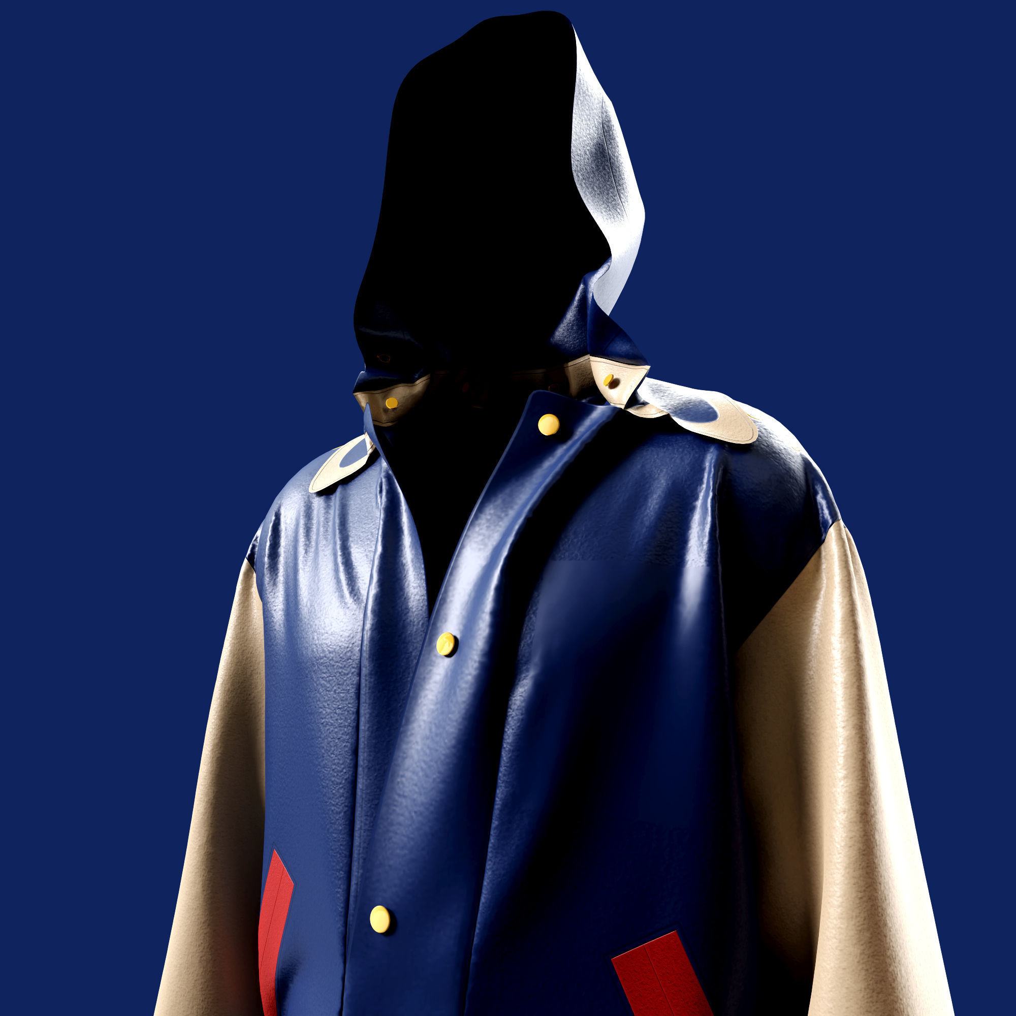 Leather Varsity jacket - blue beige 3D model | CGTrader