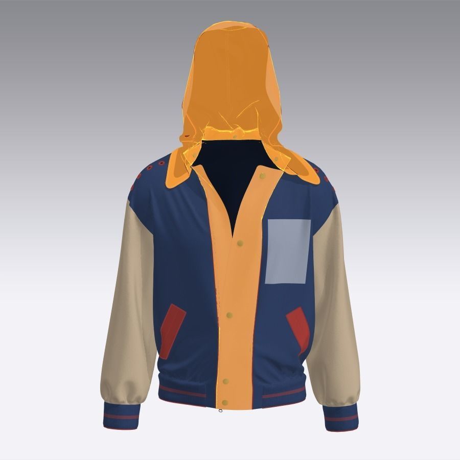 Leather Varsity jacket - blue beige 3D model | CGTrader