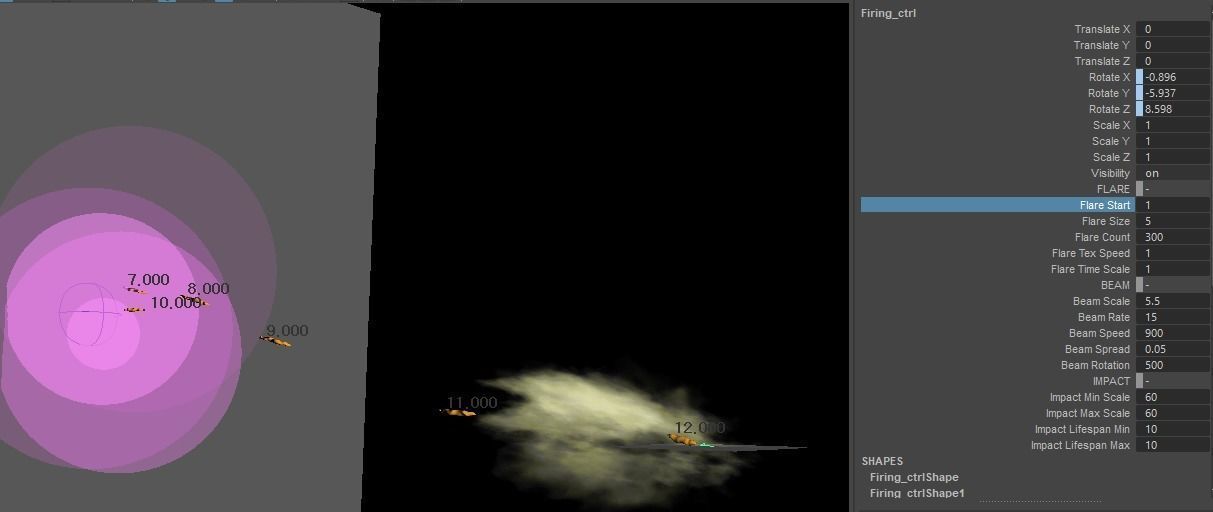 Maya VFX Machine Gun Rig with Muzzle Flash and Impact Blast 3D model ...