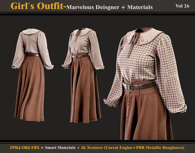 Girls Outfit- MD-Clo3d - Material - 4K Textures - OBJ - FBX 3D model ...