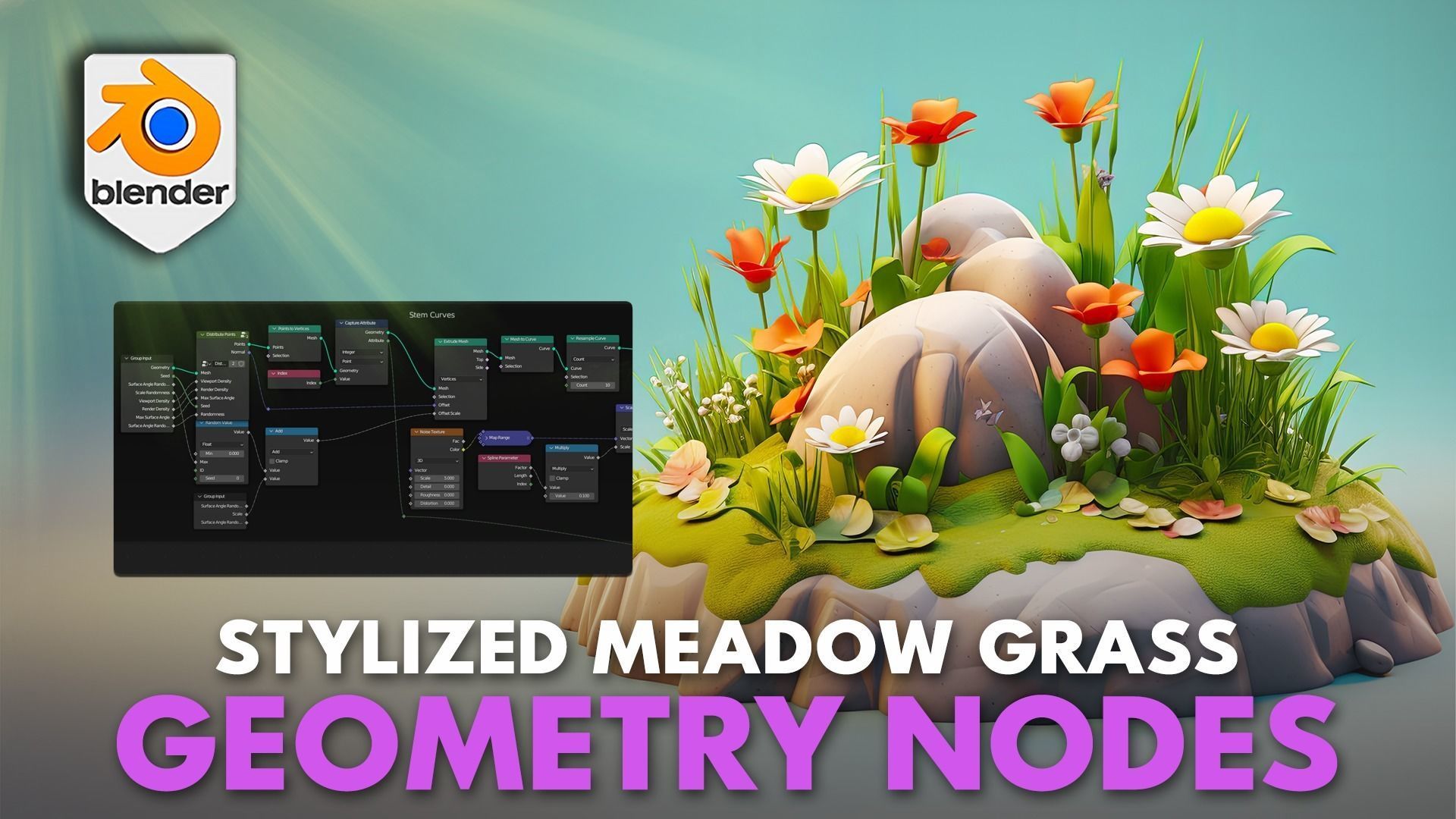 Blender 4 Grass and Flowers Meadow Procedural Geometry Node 3D model ...