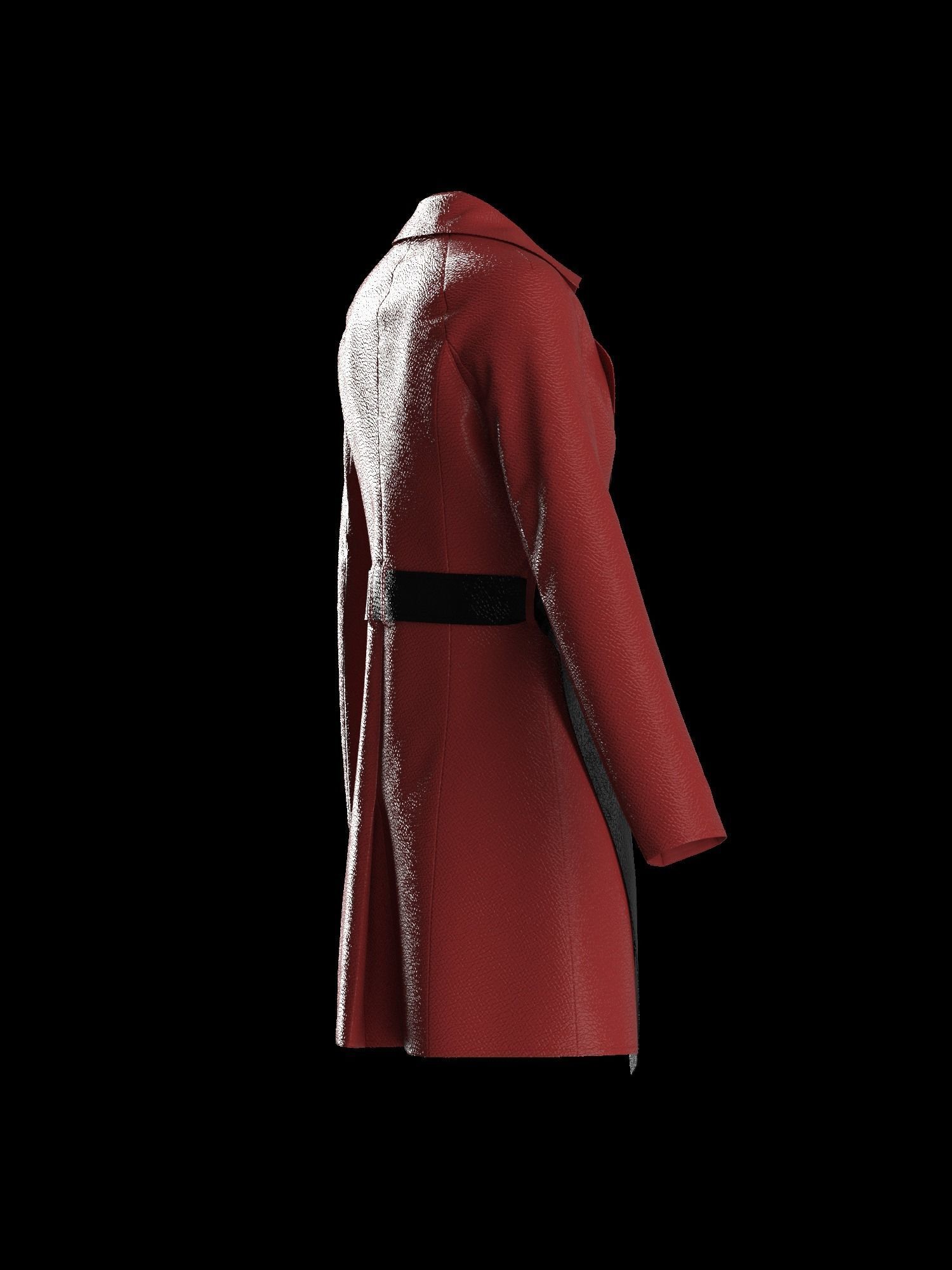 Female raglan leather trench coat 3D model animated rigged | CGTrader