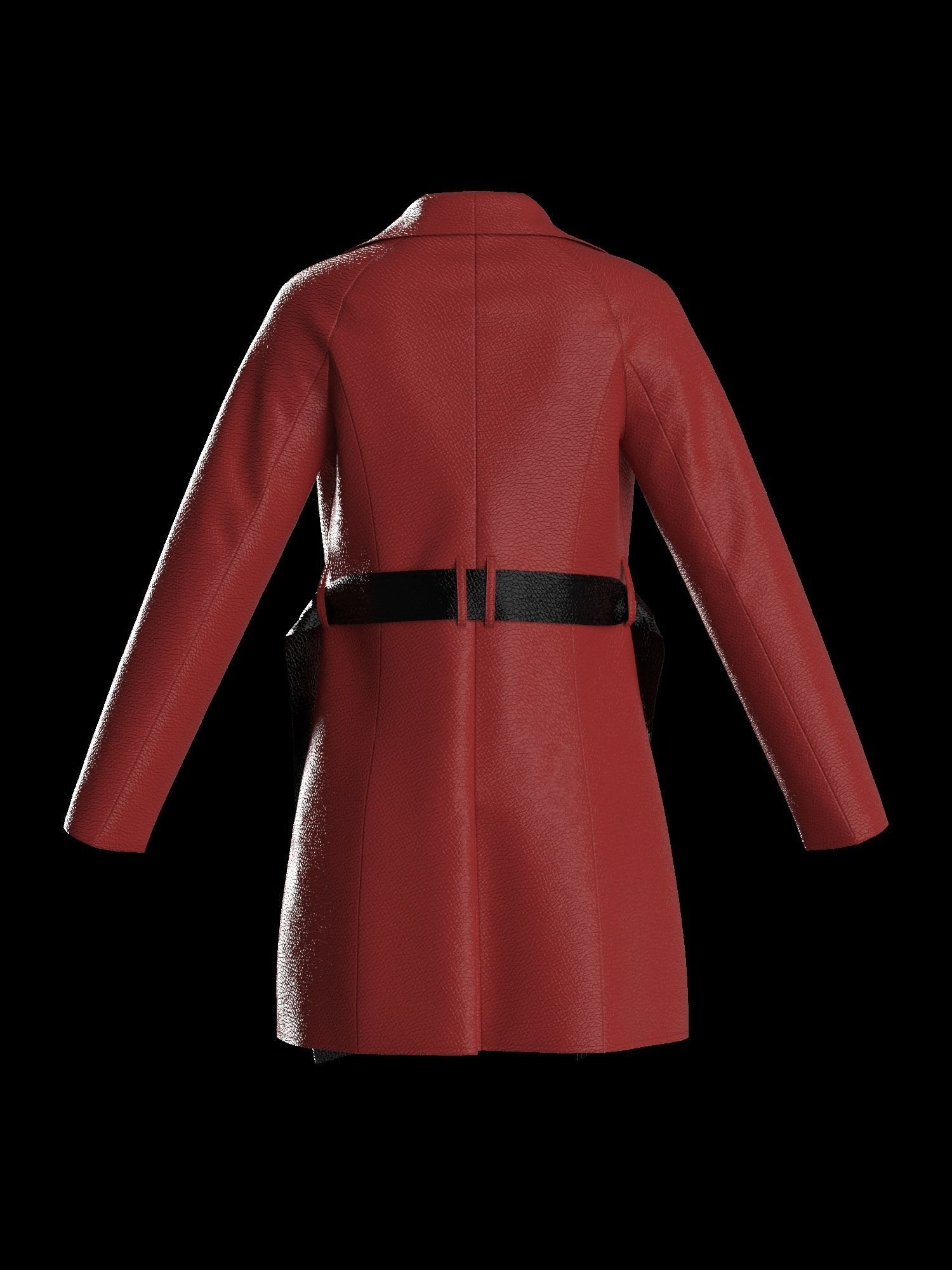 Female raglan leather trench coat 3D model animated rigged | CGTrader