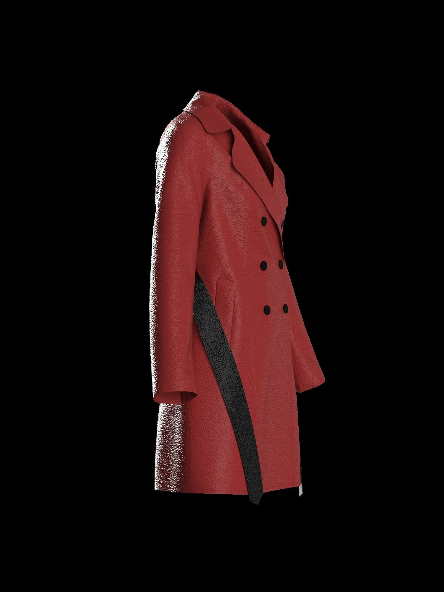 Female raglan leather trench coat 3D model animated rigged | CGTrader