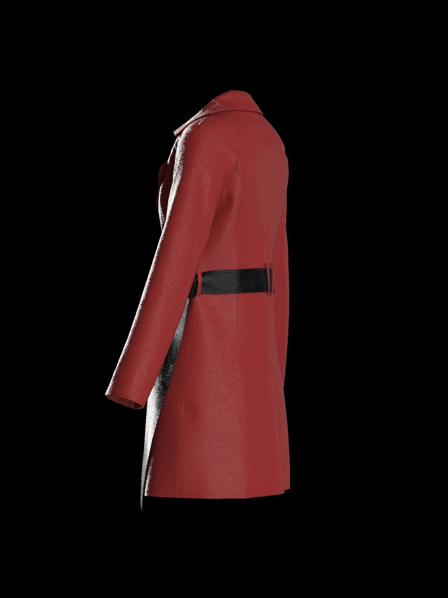 Female raglan leather trench coat 3D model animated rigged | CGTrader