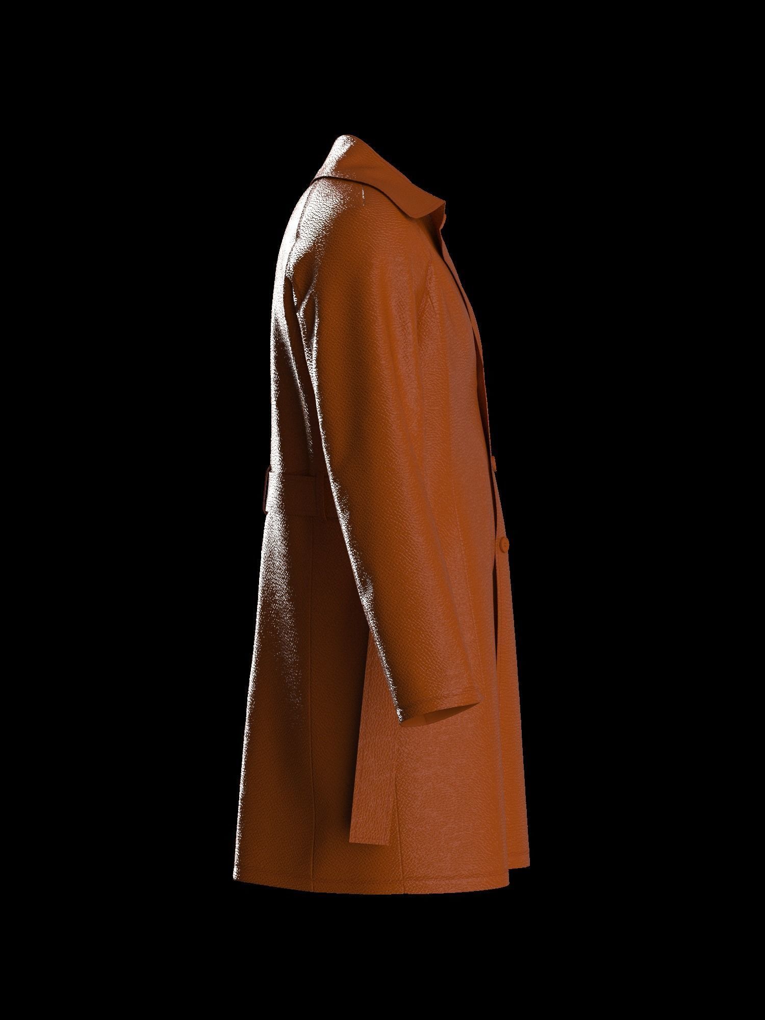 Male raglan leather trench coat 3D model animated rigged | CGTrader