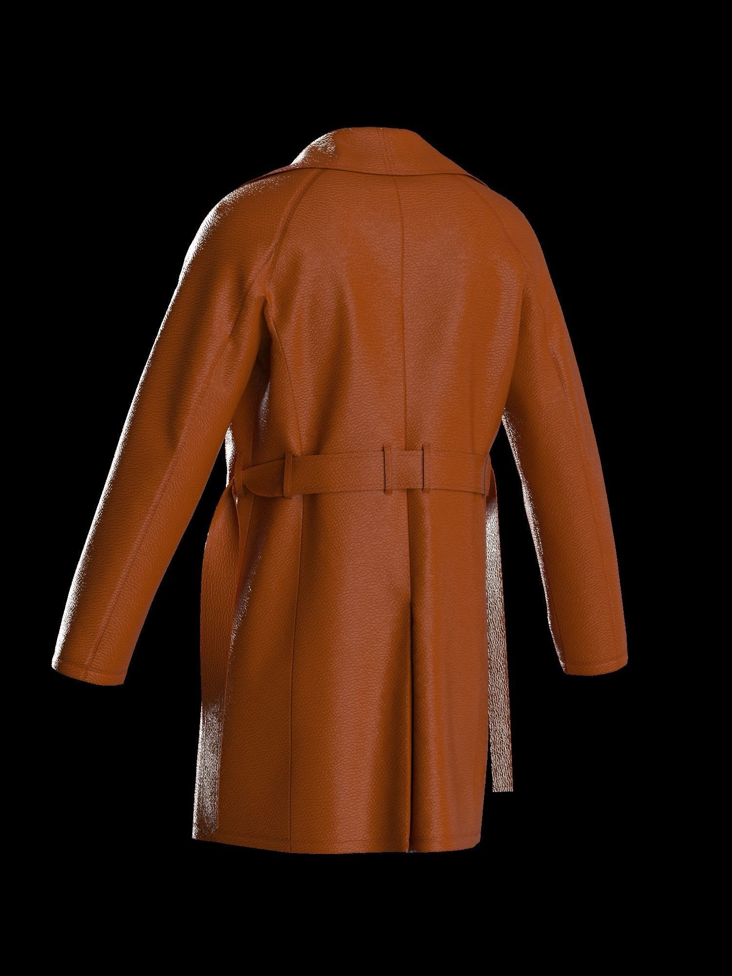 Male raglan leather trench coat 3D model animated rigged | CGTrader