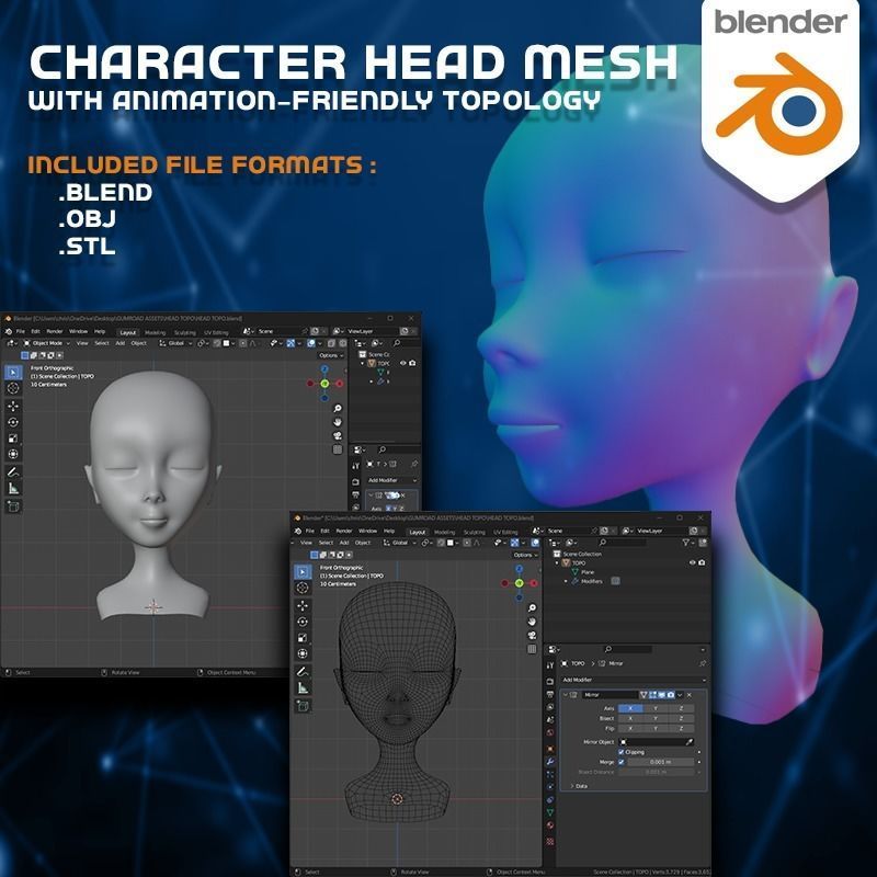 Character Head Mesh with Animation-friendly Topology 3D model | CGTrader