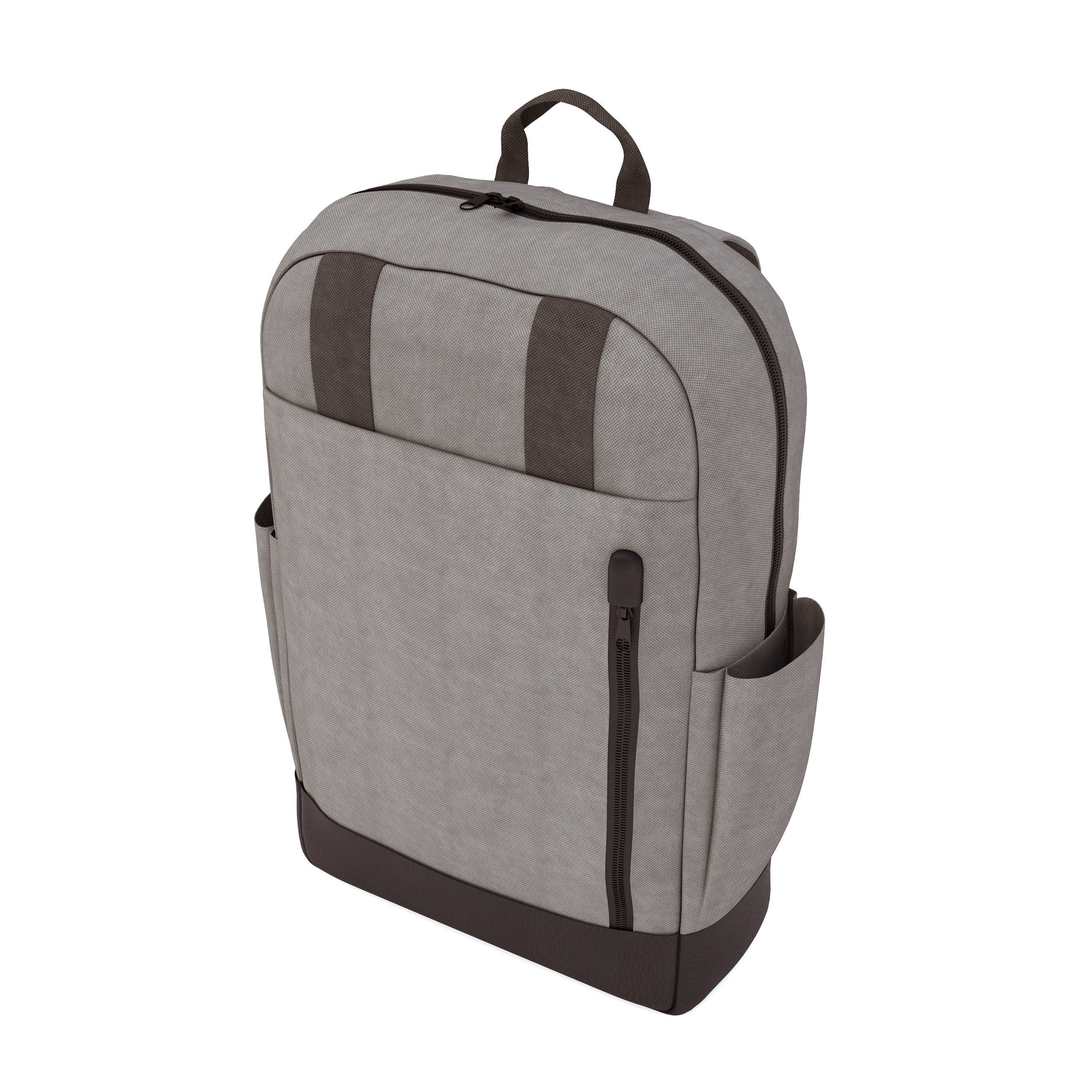 Grey School Backpack with Zips and Pockets 3D model | CGTrader