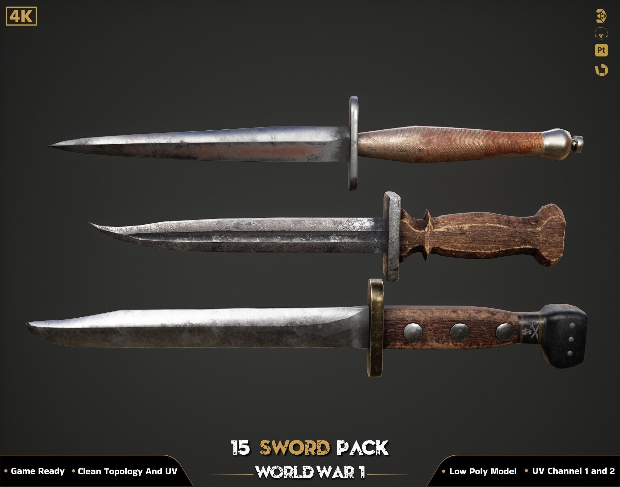 3D model 15 Military Sword ww2 Game Ready VR / AR / low-poly | CGTrader