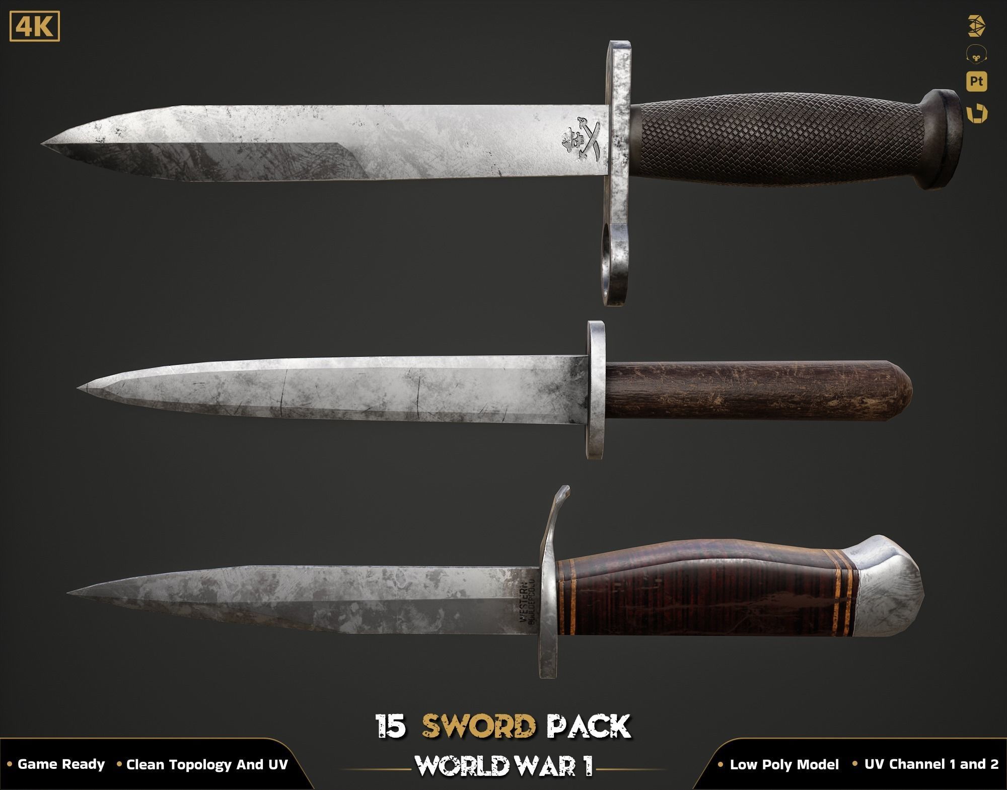 3D model 15 Military Sword ww2 Game Ready VR / AR / low-poly | CGTrader