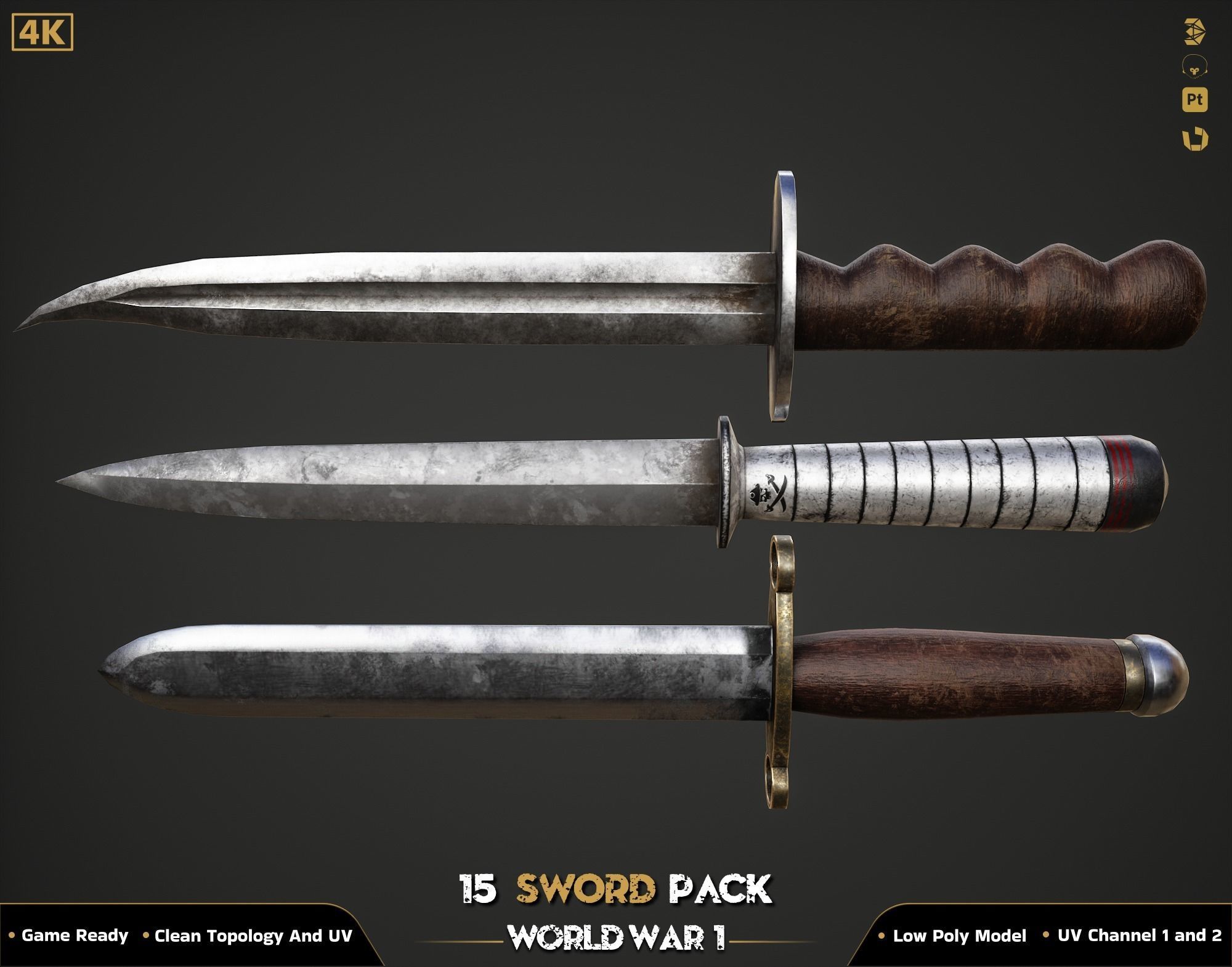 3D model 15 Military Sword ww2 Game Ready VR / AR / low-poly | CGTrader