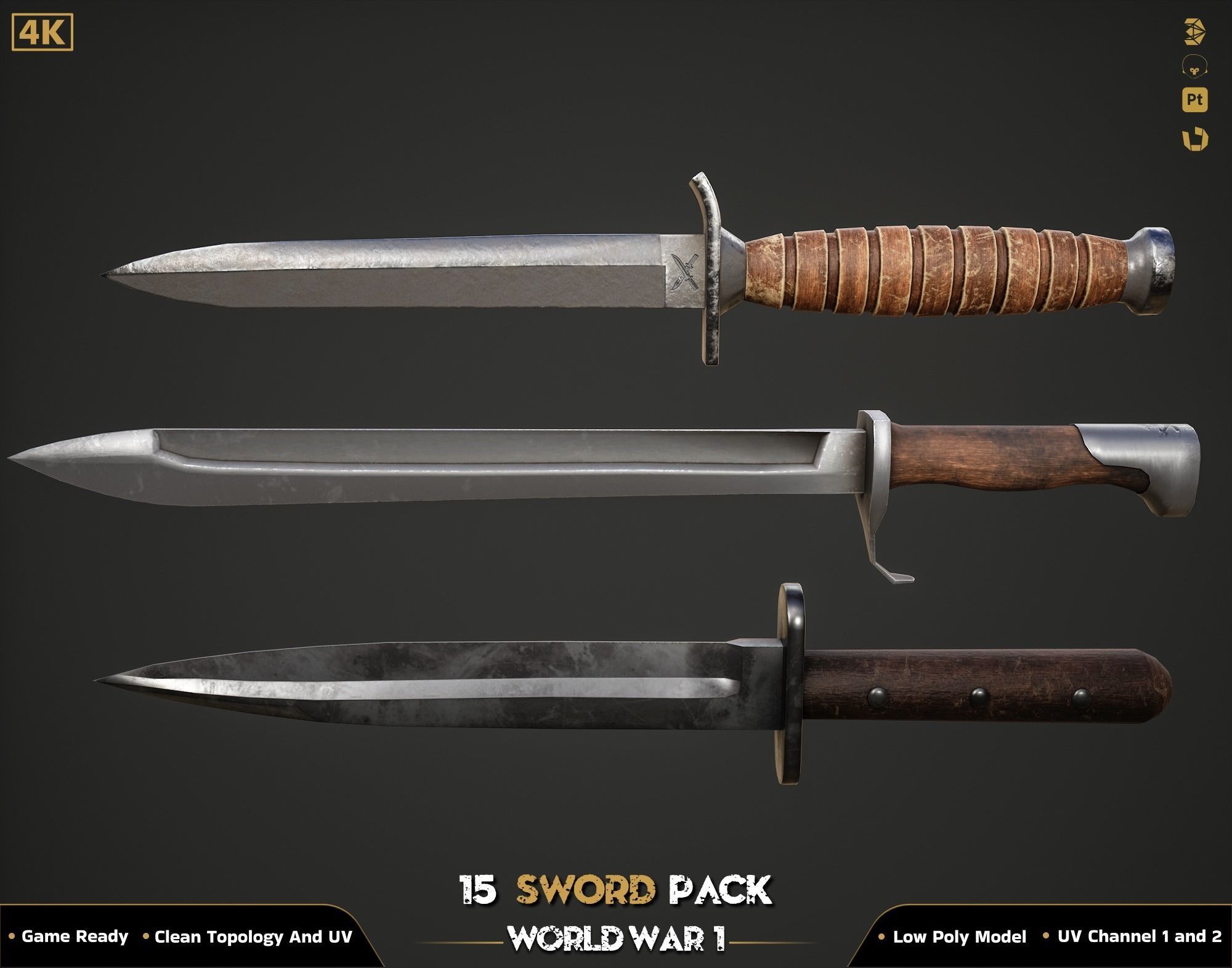 3D model 15 Military Sword ww2 Game Ready VR / AR / low-poly | CGTrader