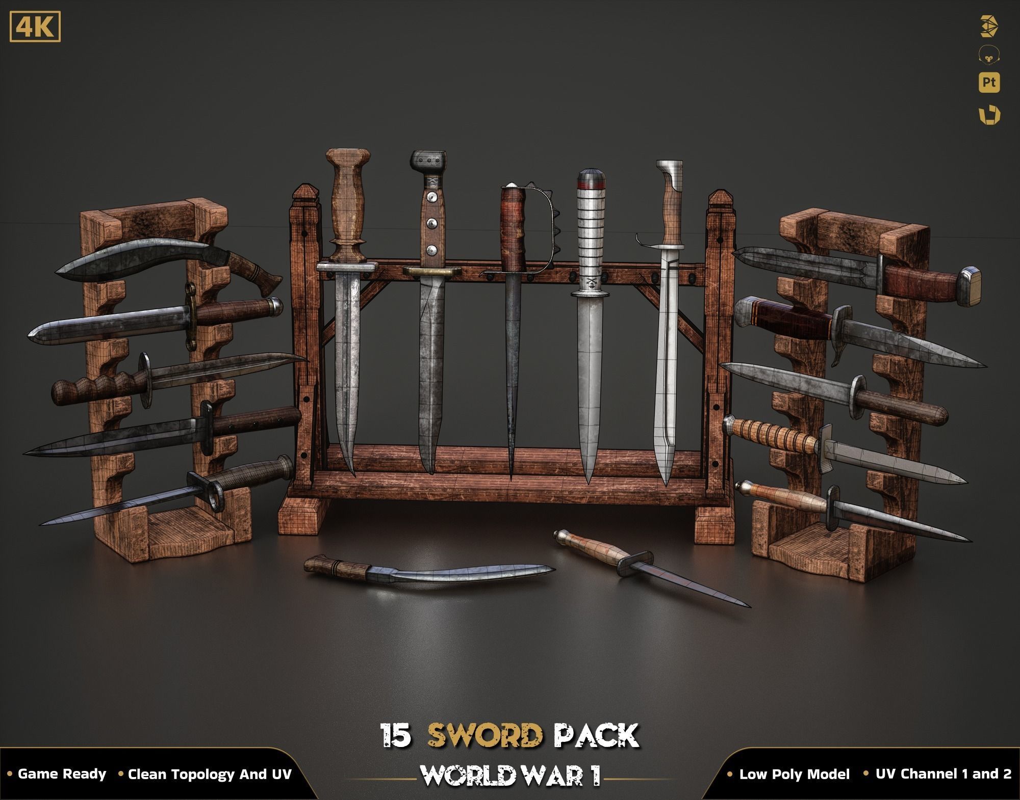 3D model 15 Military Sword ww2 Game Ready VR / AR / low-poly | CGTrader