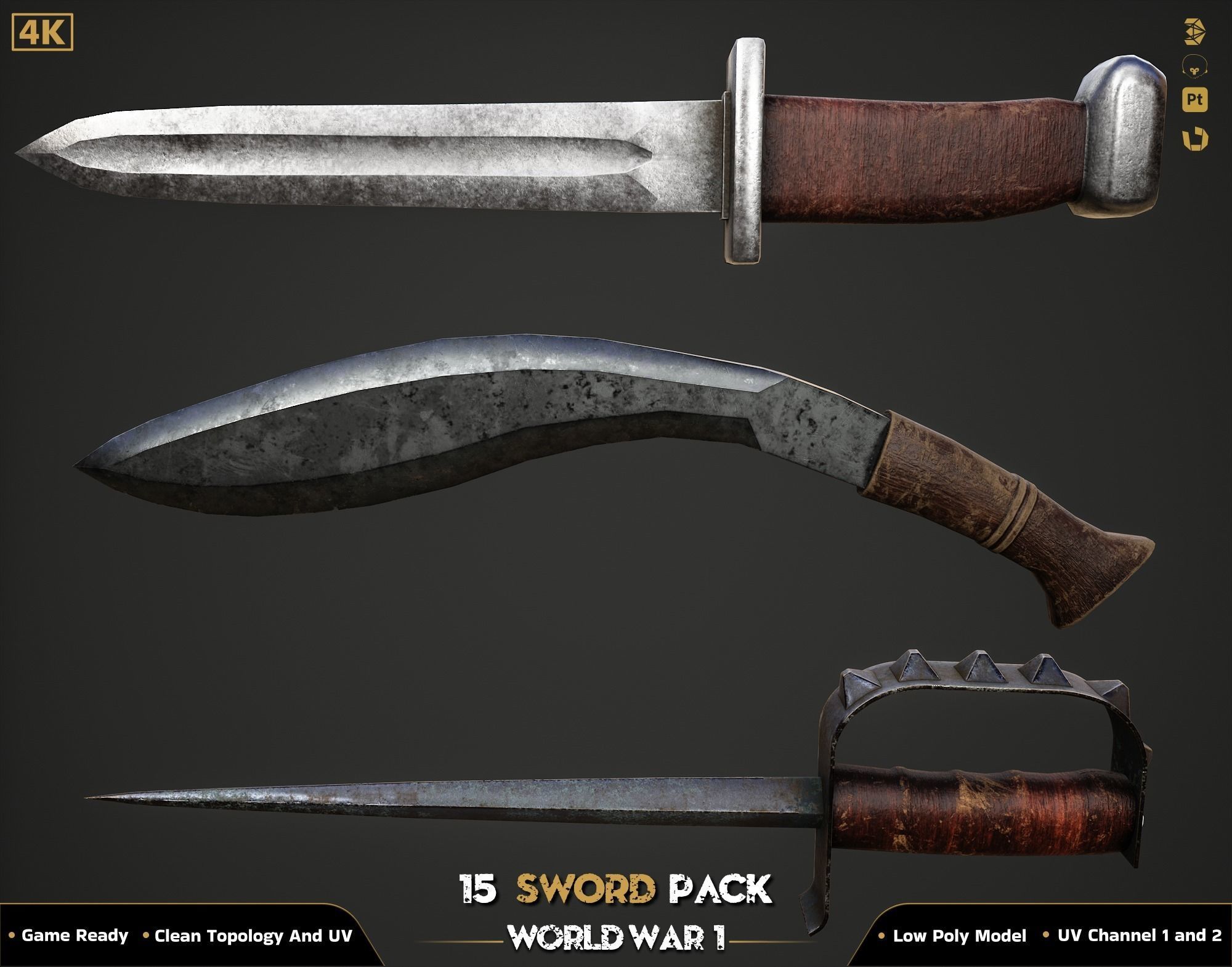 3D model 15 Military Sword ww2 Game Ready VR / AR / low-poly | CGTrader