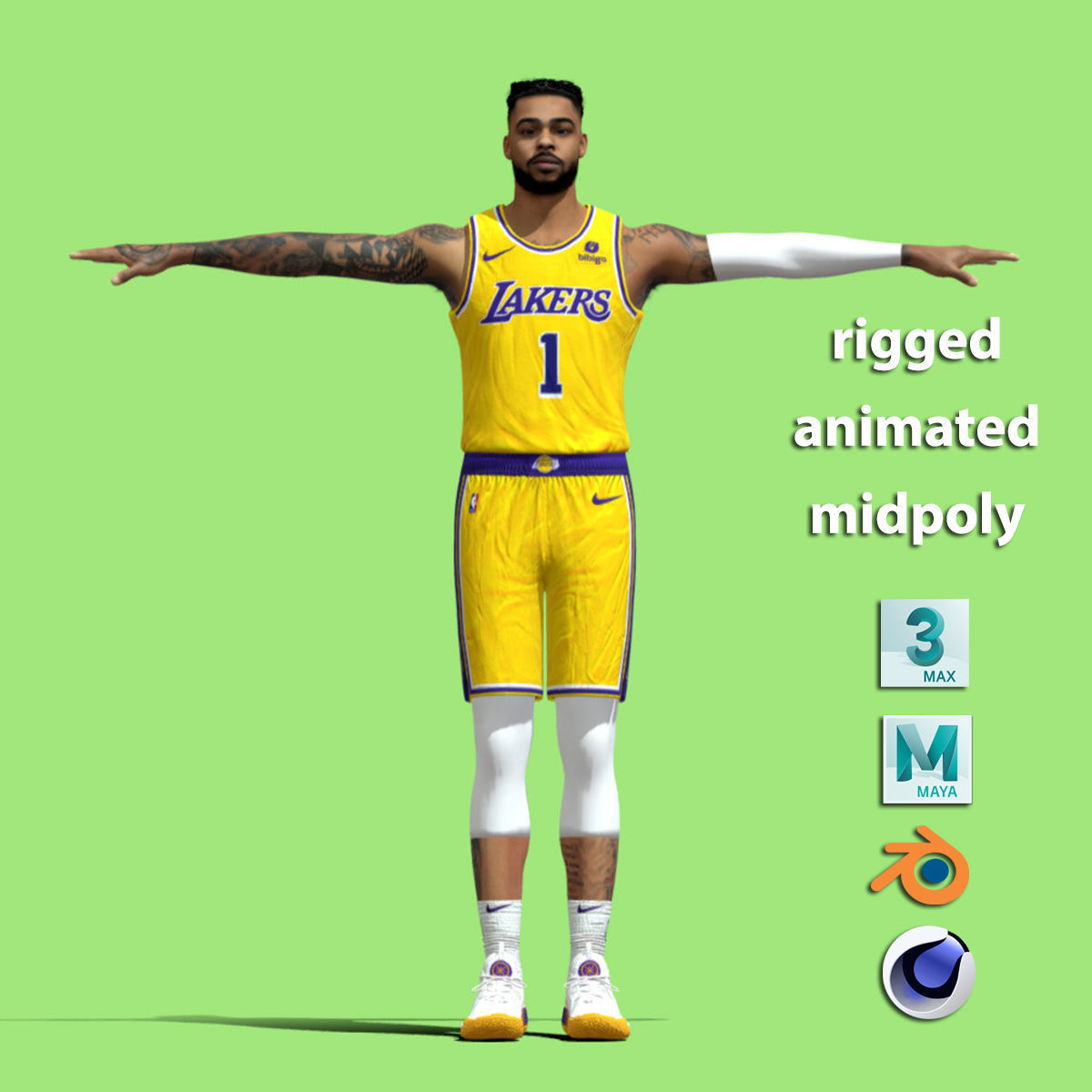T-Pose D Angelo Russell Los Angeles Lakers NBA 3D model animated rigged ...