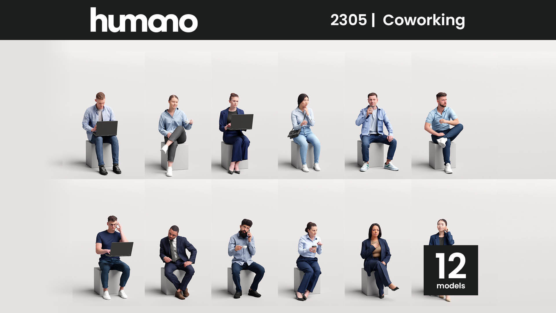 Humano 12- Collection 2305 - PEOPLE FOR OFFICE - 12 x 3D models 3D ...