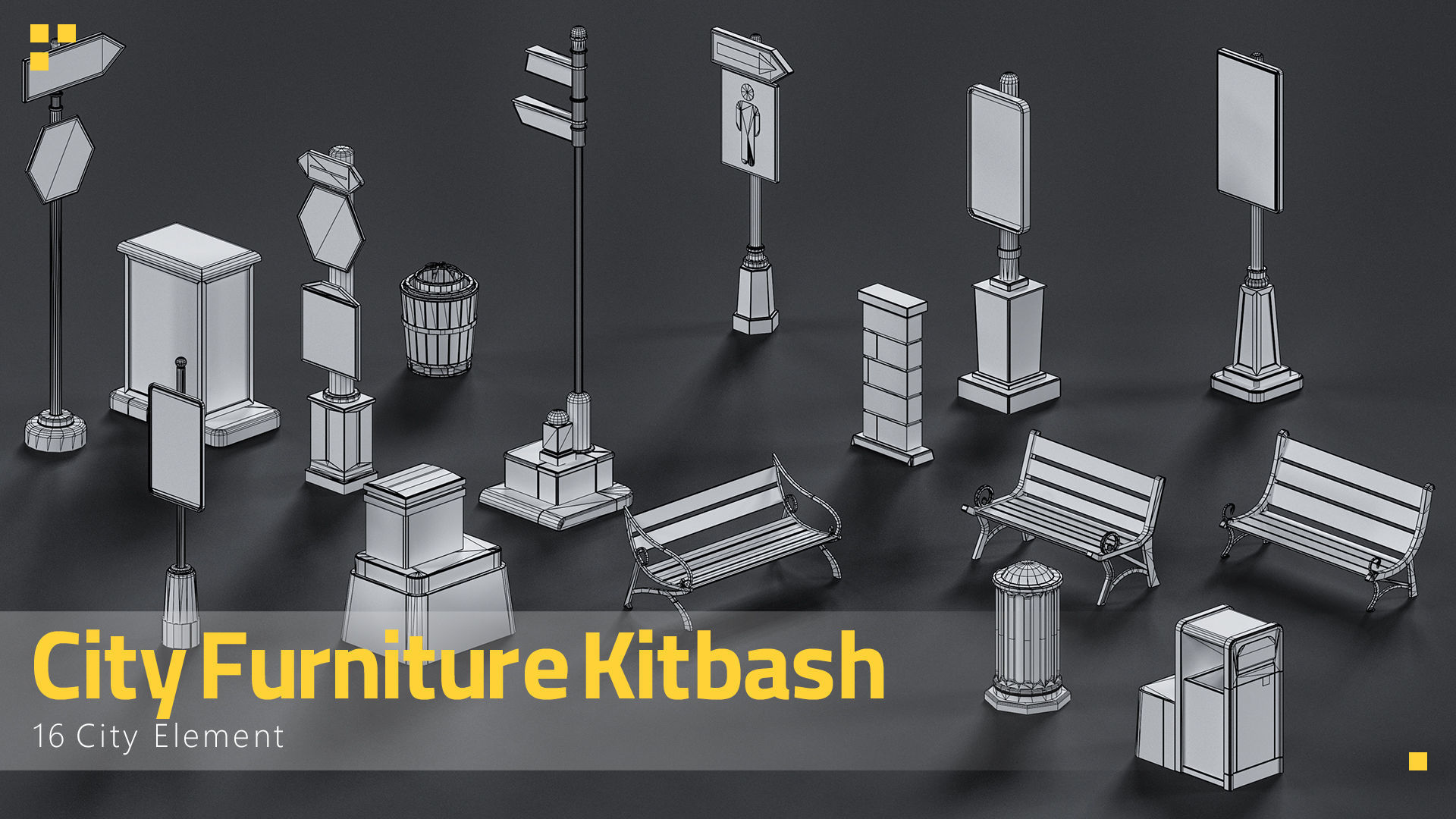 3D model 16 City Furniture - Kitbash VR / AR / low-poly | CGTrader