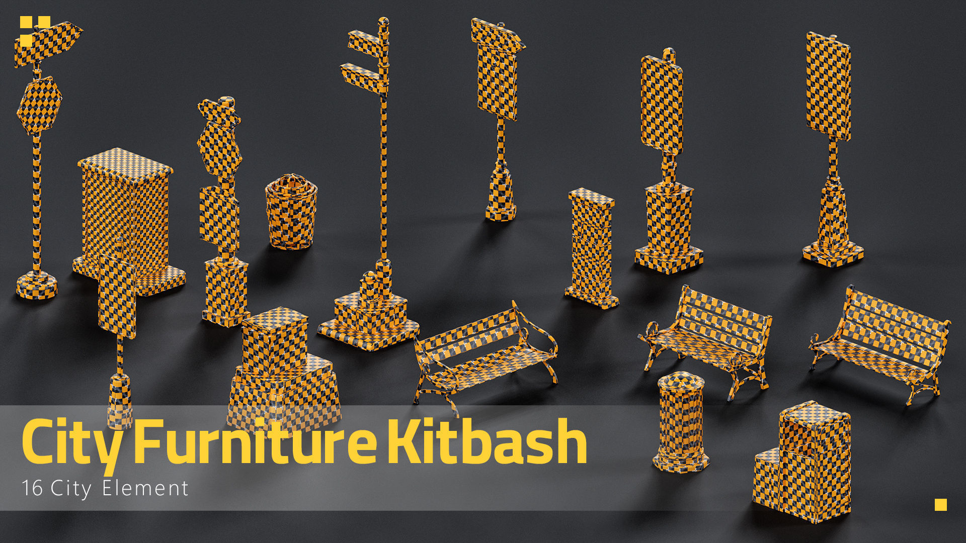 3D model 16 City Furniture - Kitbash VR / AR / low-poly | CGTrader
