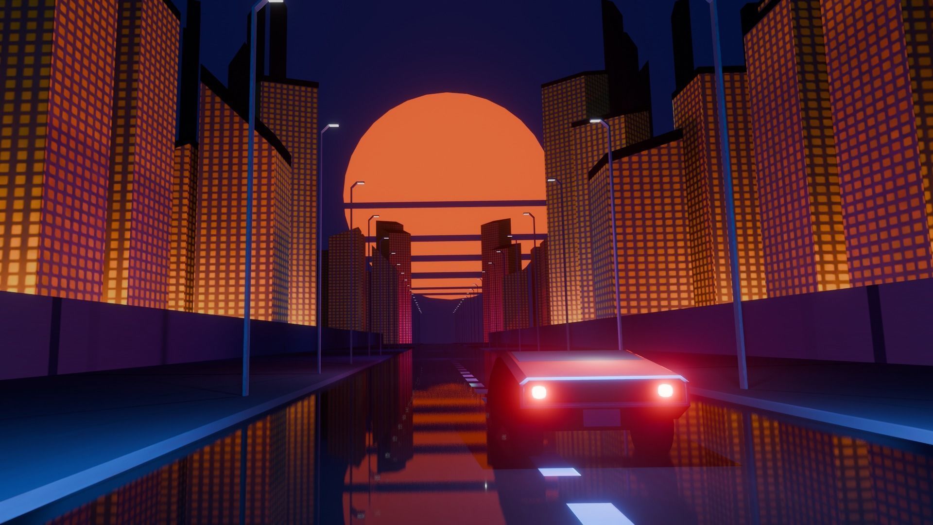 3D model Vaporwave Car Scene VR / AR / low-poly | CGTrader