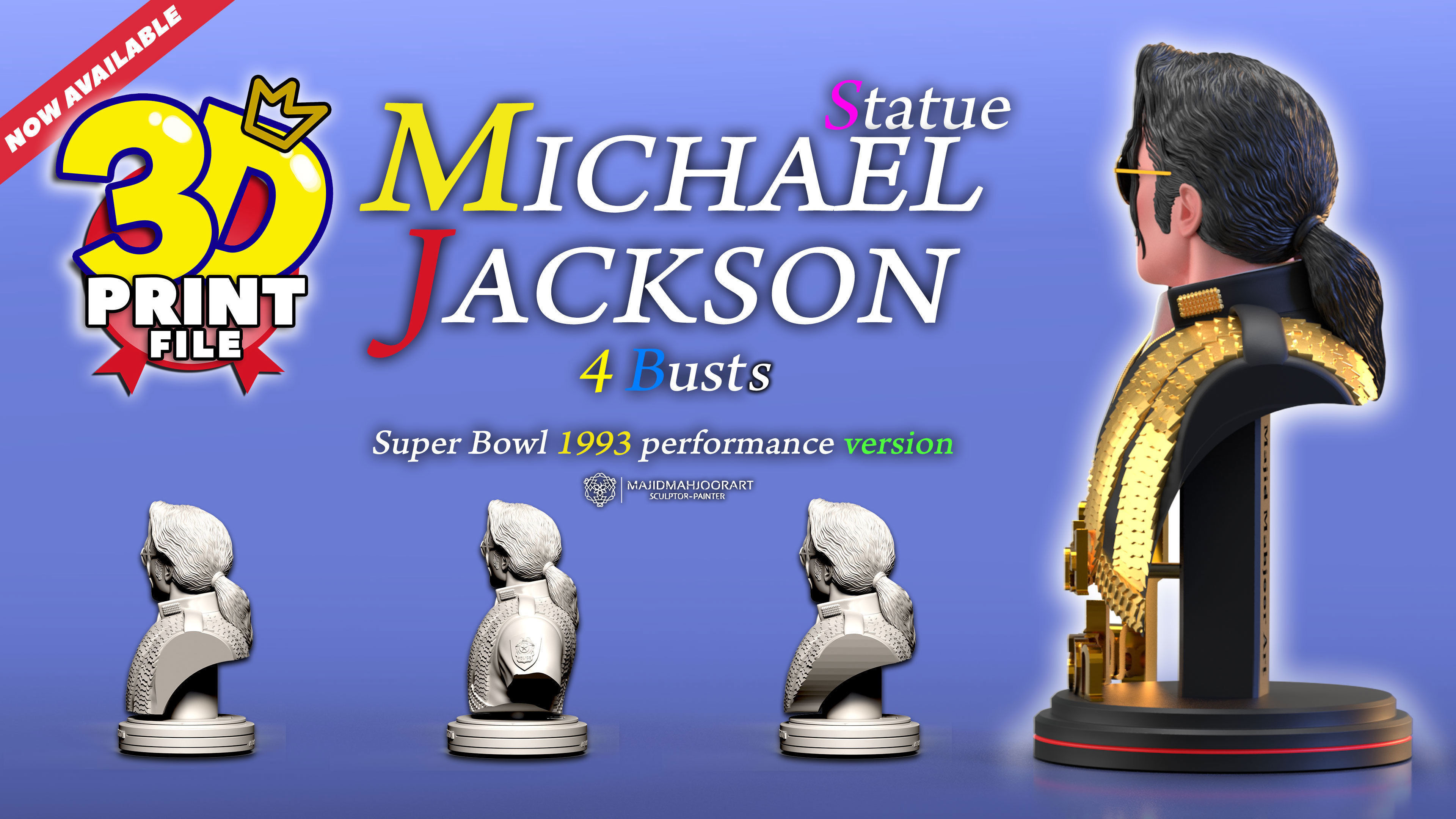 Michael Jackson 3D model-3d print stl files - 4 different busts 3D ...