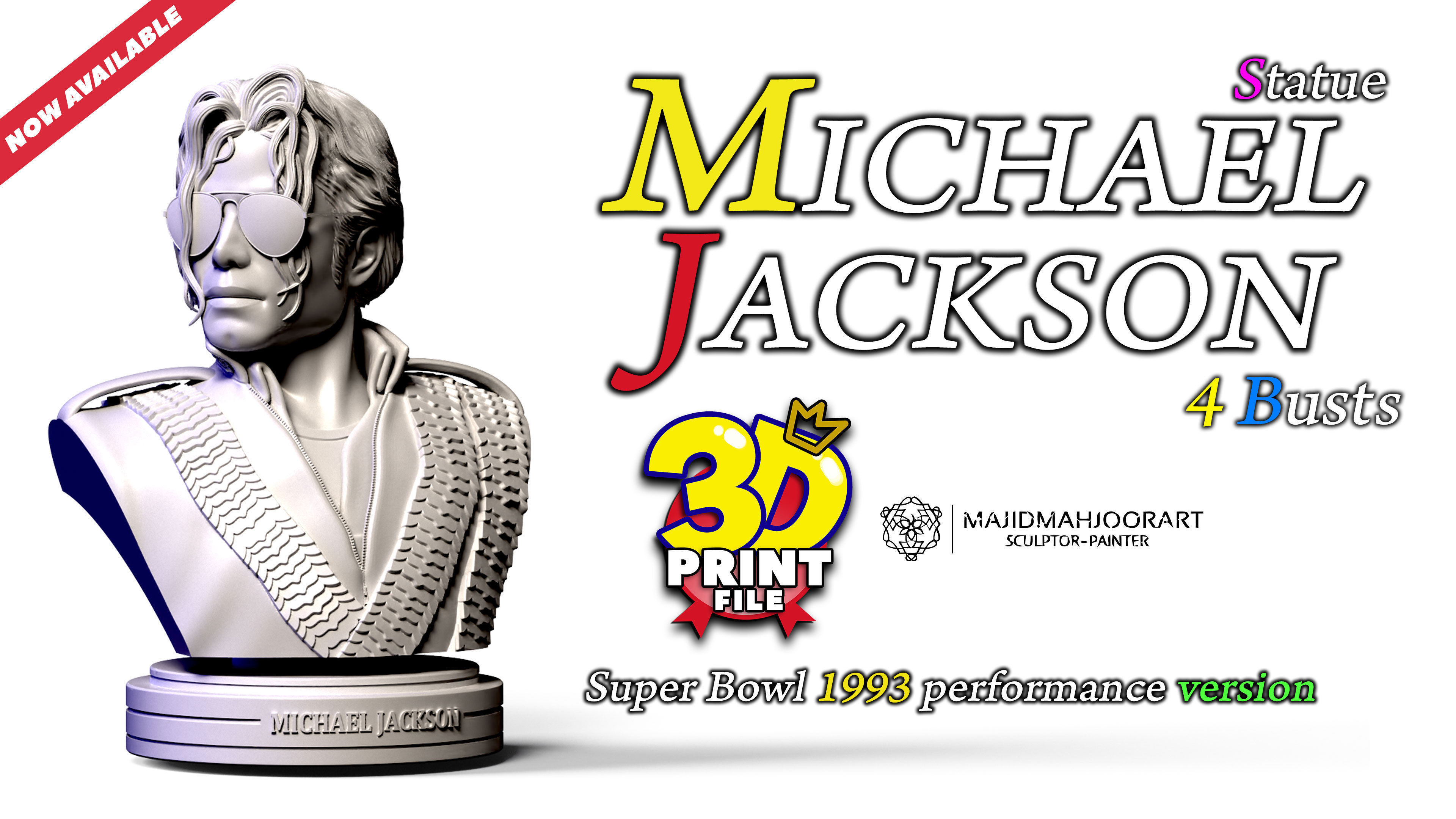 Michael Jackson 3D model-3d print stl files - 4 different busts 3D ...