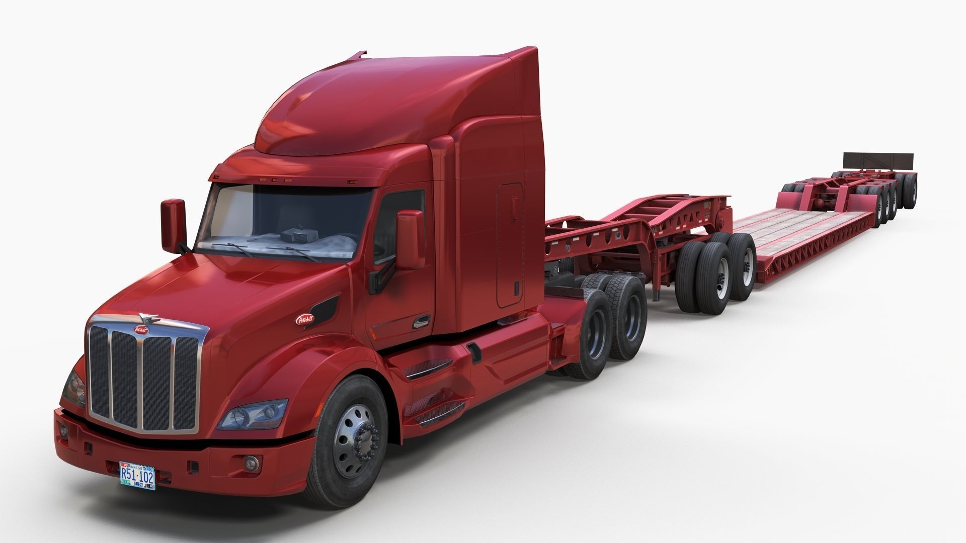 3D model Peterbilt 579 lowboy trailer VR / AR / low-poly | CGTrader