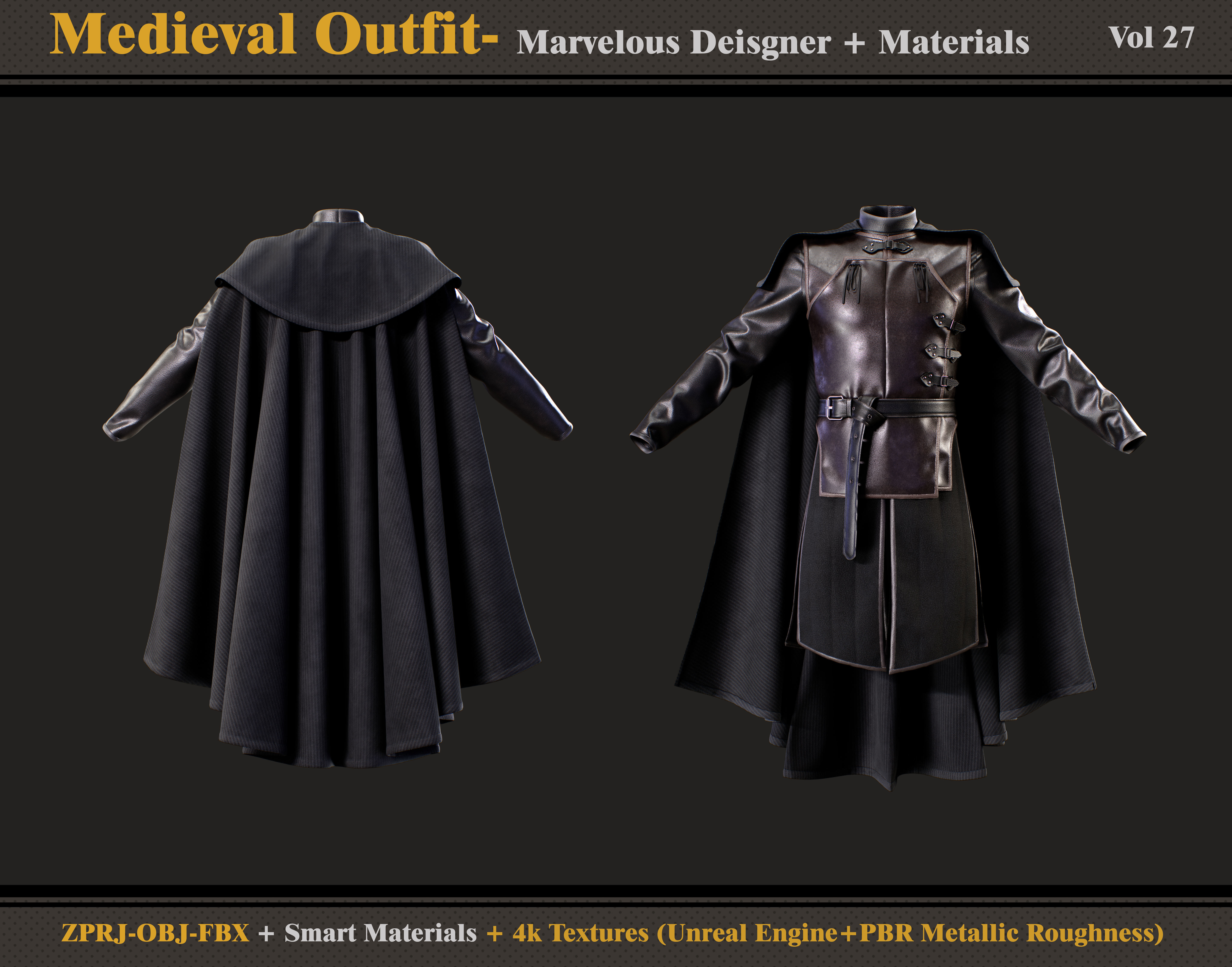 Medieval Outfit-MD-Clo3d -Smart Material-Textures- OBJ - FBX 3D model ...