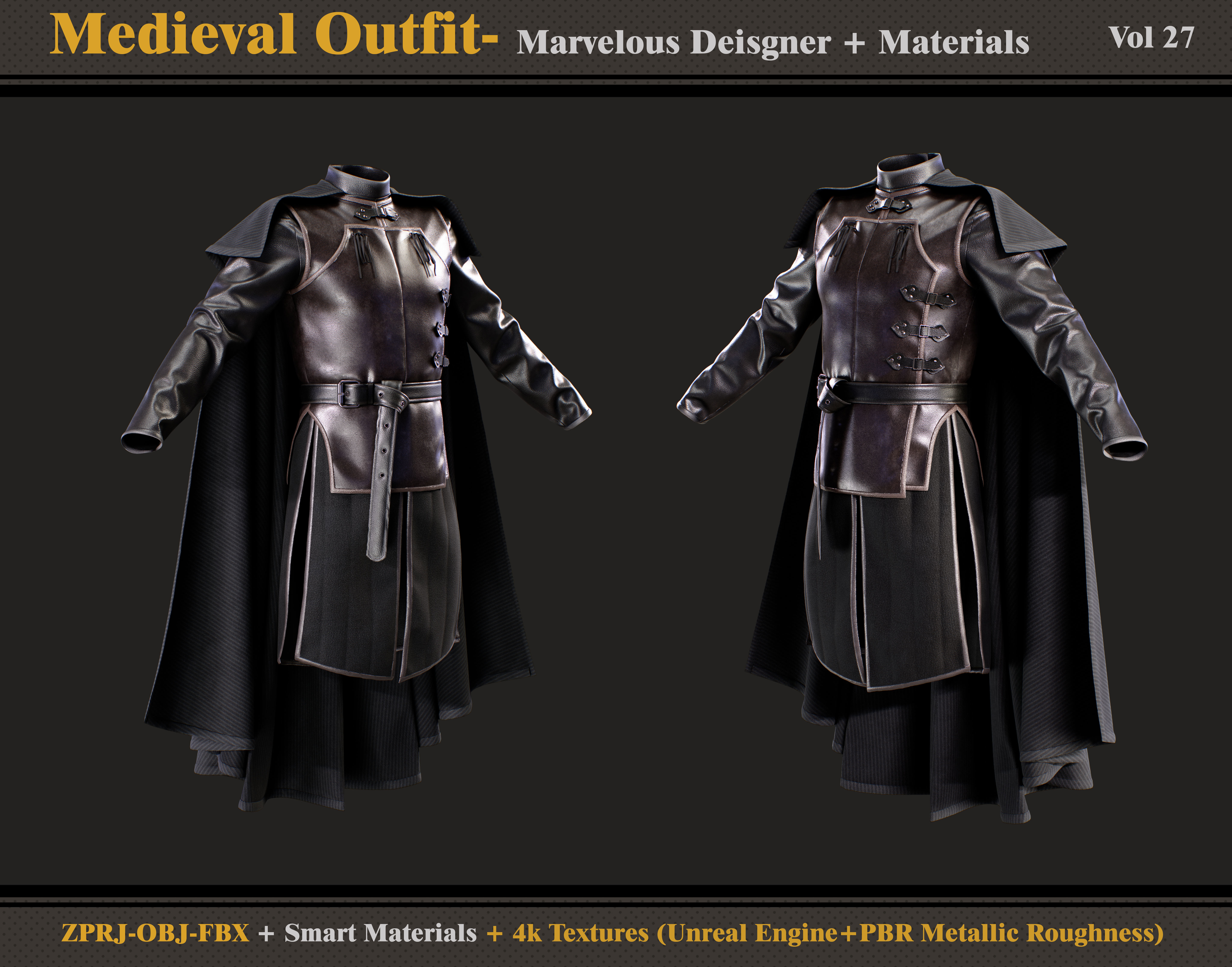 Medieval Outfit-MD-Clo3d -Smart Material-Textures- OBJ - FBX 3D model ...