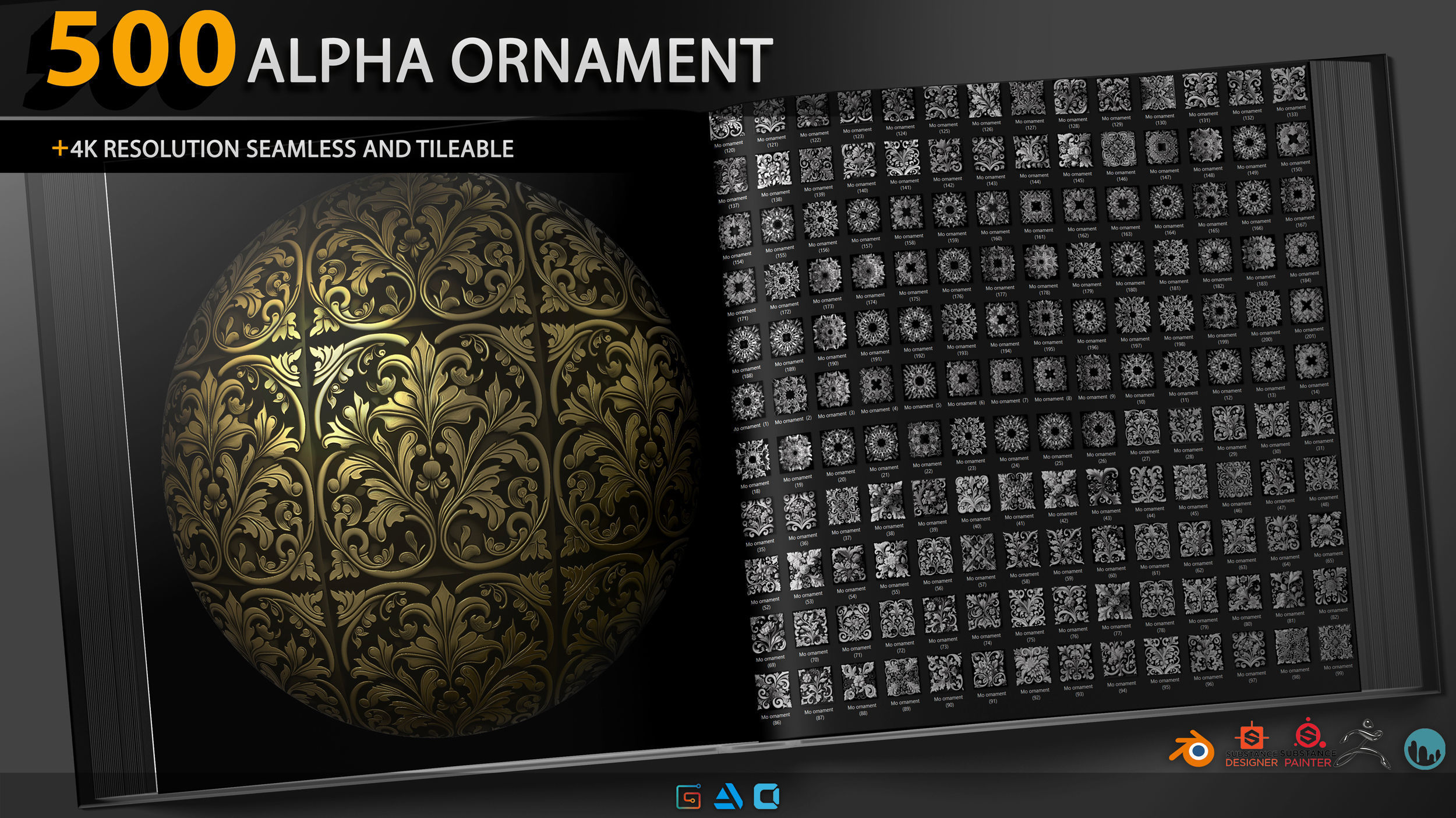500 Alpha Ornament - seamless and tileable 3D model | CGTrader