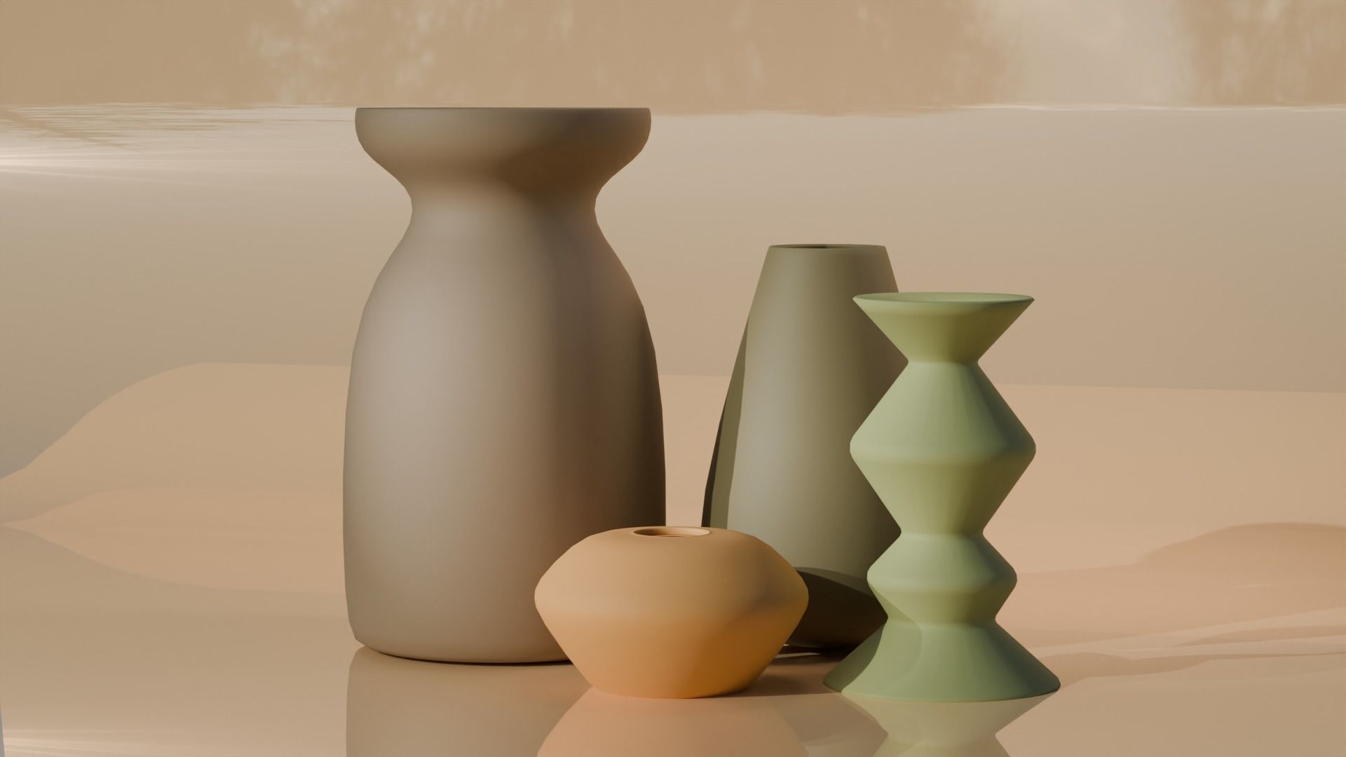 Home Decor 4 Ceramic Pieces free 3D model | CGTrader